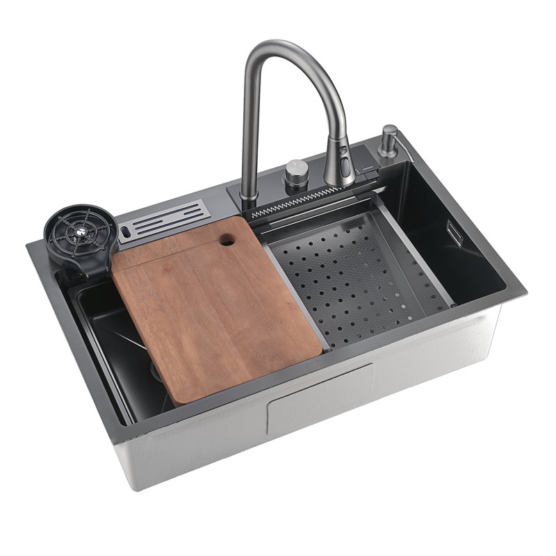 Lefton 304 Stainless Steel Waterfall Kitchen Sink Set with Temperature ...