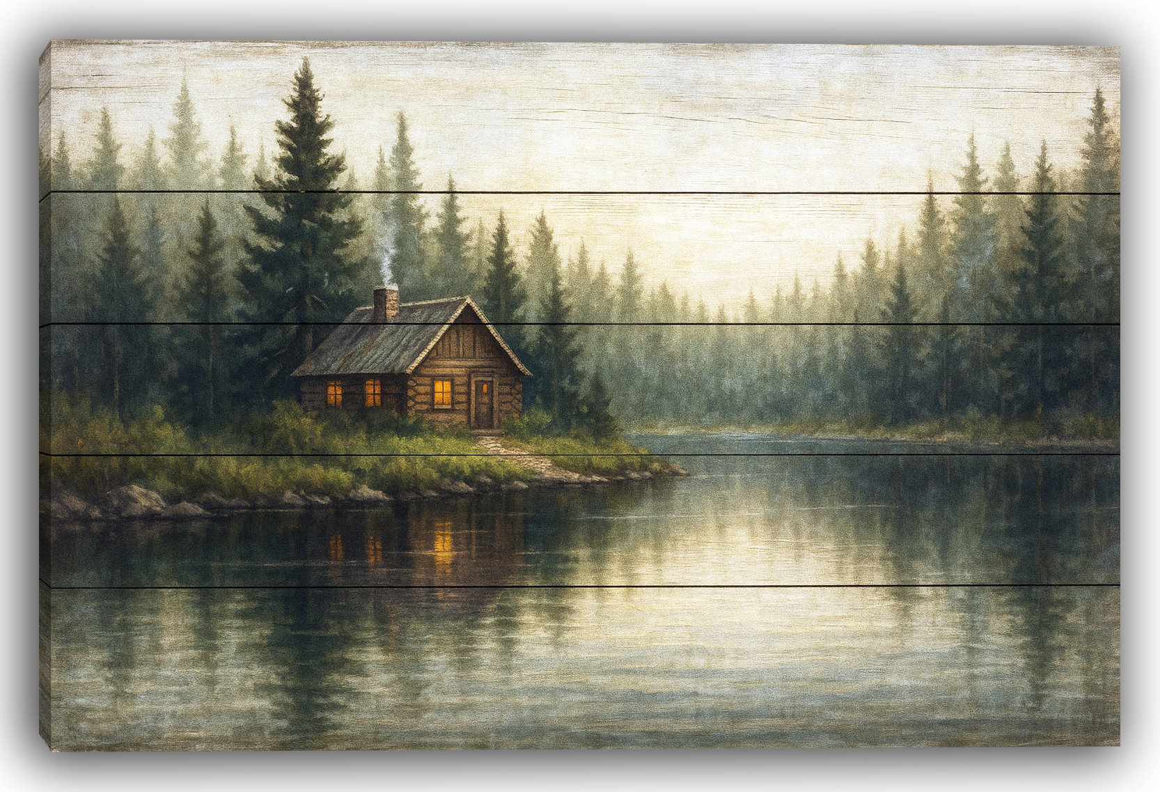 Millwood Pines Cozy Cabin by the Lake - Rustic Wood Panel Canvas Art ...