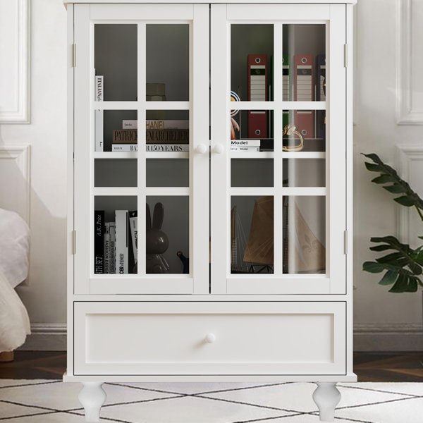 Alcott Hill® White Bookcase With Doors And Drawer, Tall Wooden ...