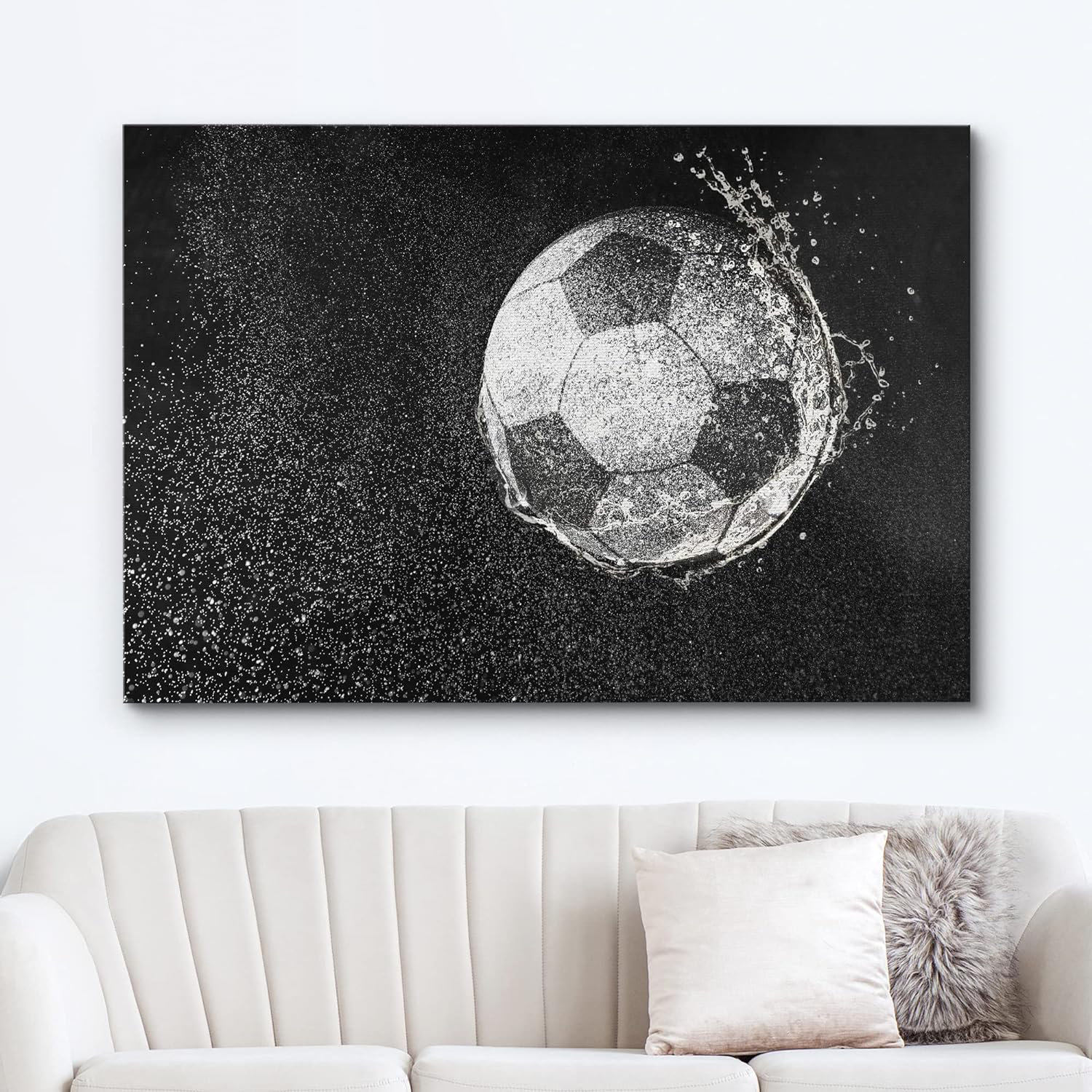IDEA4WALL Black & White Grayscale Raining Soccer Field Soccer Ball ...