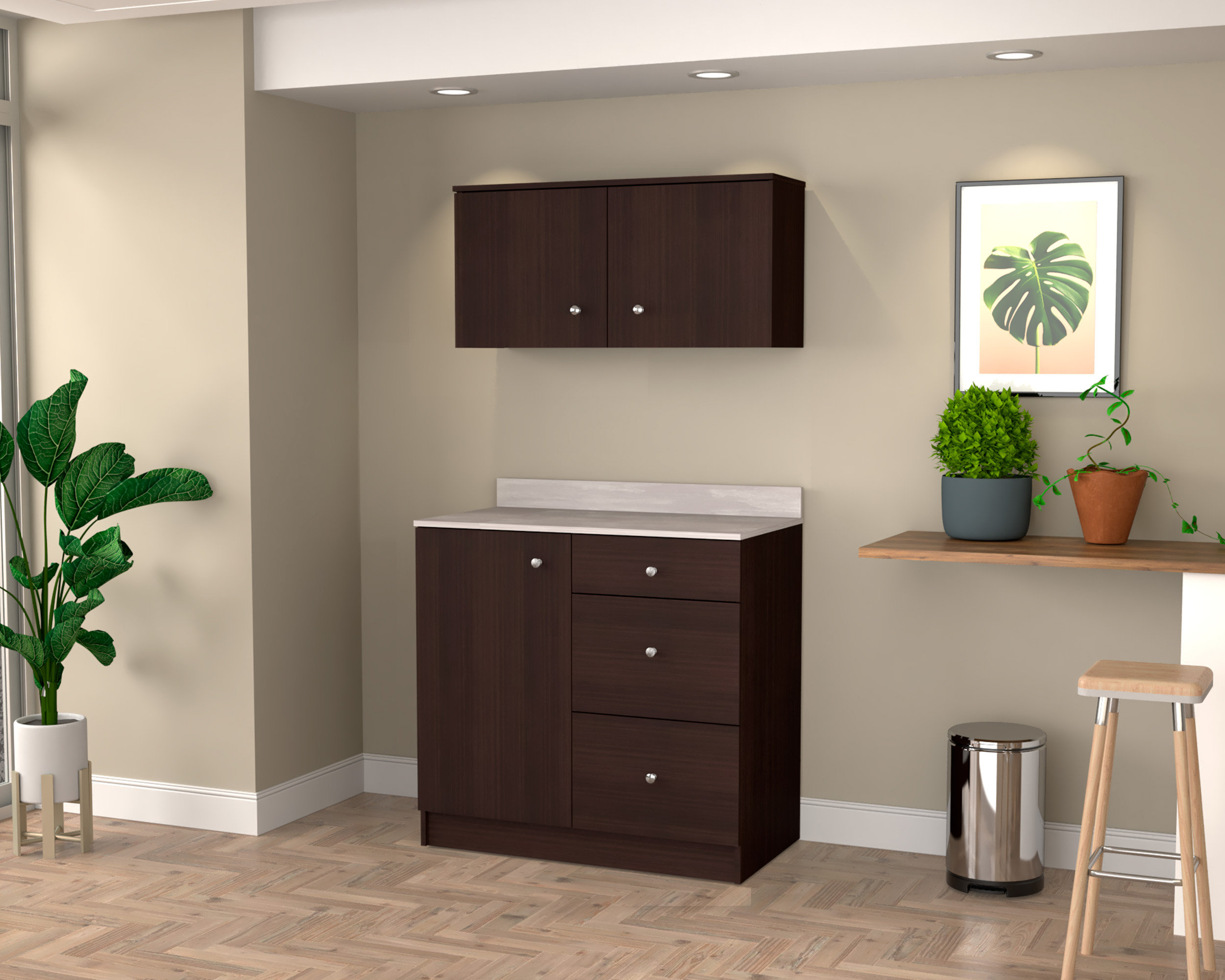 Inval Ambrossia 36"W x 70.8"H 3-Drawer Breakroom Kitchen Cabinet Set ...