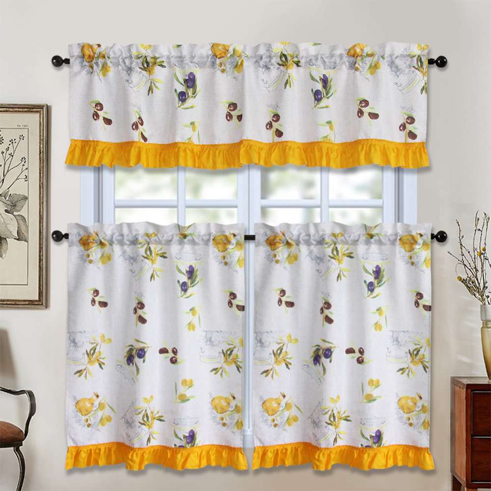 Rosalind Wheeler 3Pc Rod Pocket Ruffled Kitchen Curtains Kitchen ...