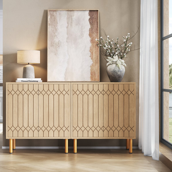 Mercer41 Modern Kitchen Buffet Cabinet With Doors And Adjustable ...