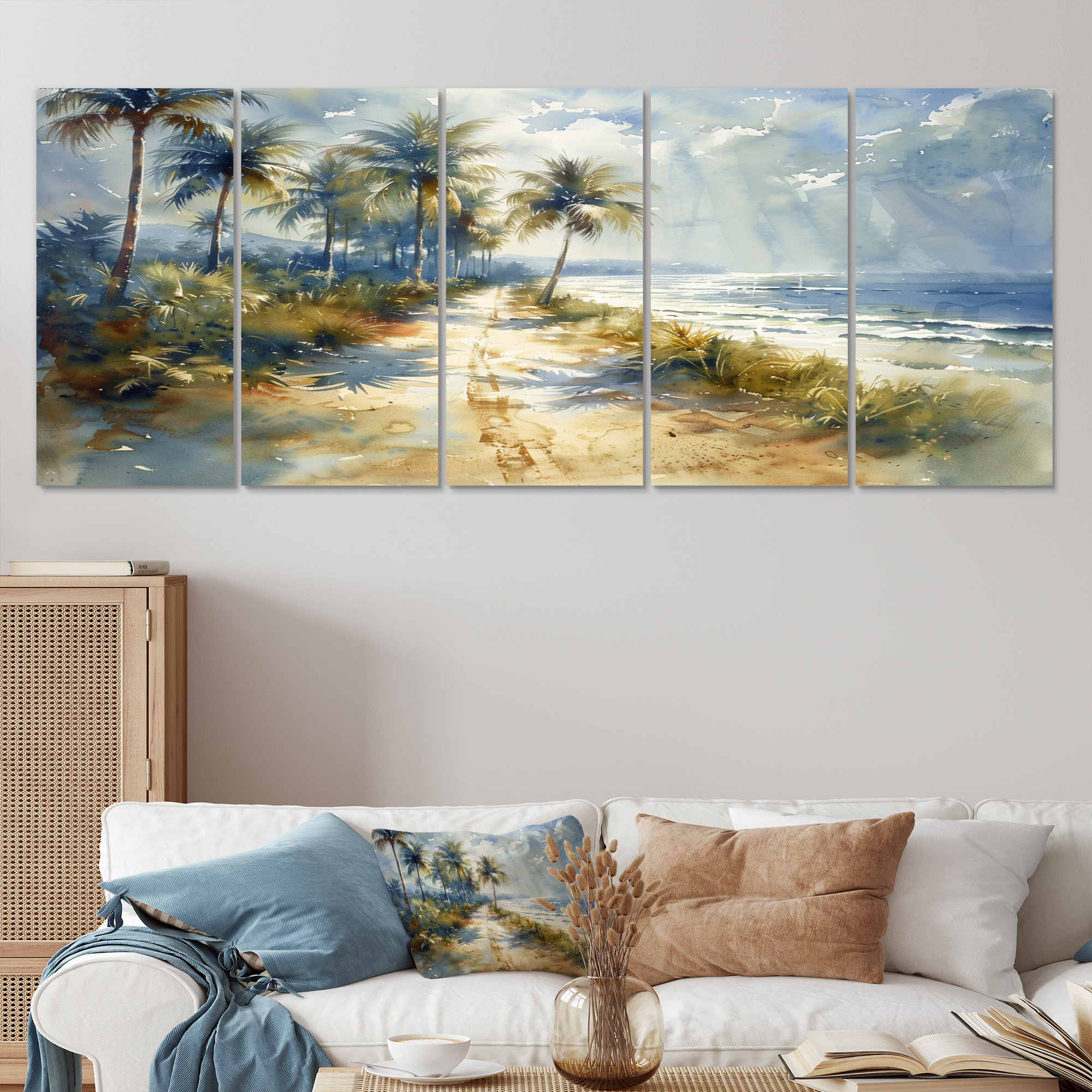 Design Art Blue Green Palm Trees Coastal Breeze VI - Palms & Palm Trees ...