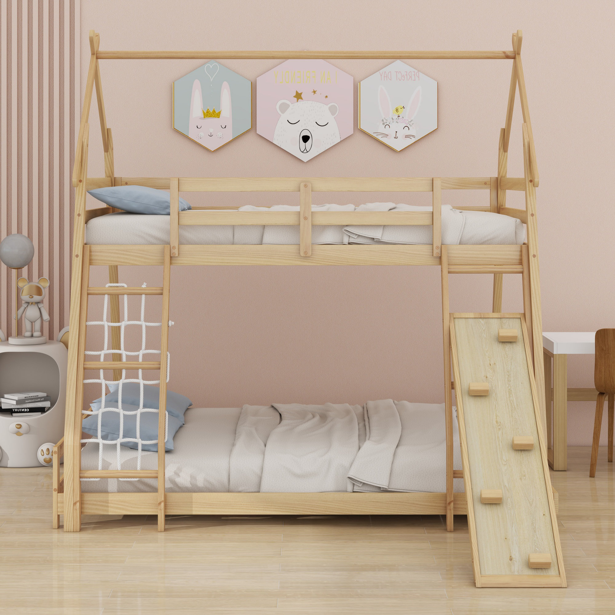 Harper Orchard House Bunk Bed With Climbing Nets And Climbing Ramp ...