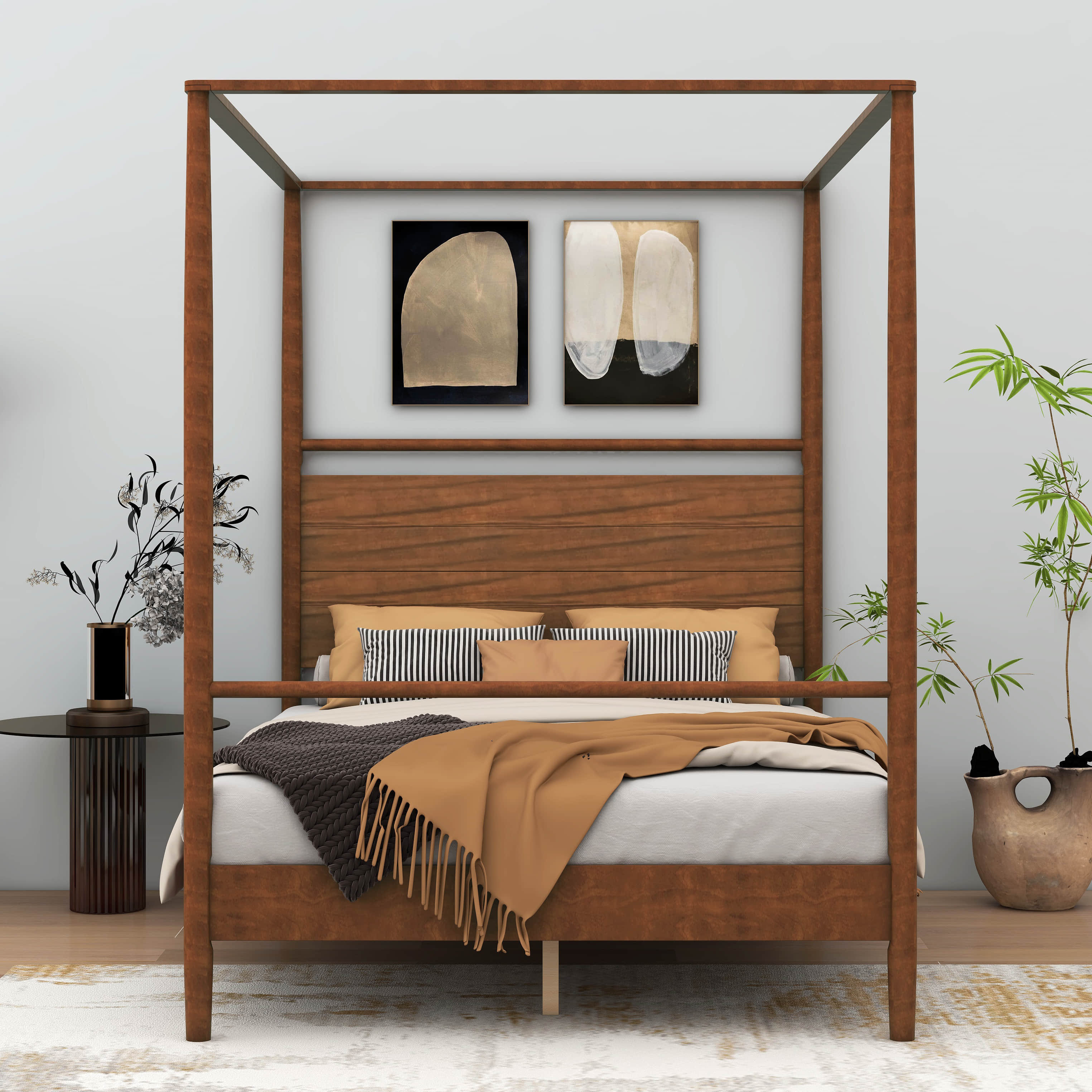 Lark Manor Solid Wood Canopy Bed Frame Four Posters Bed No Box Spring ...