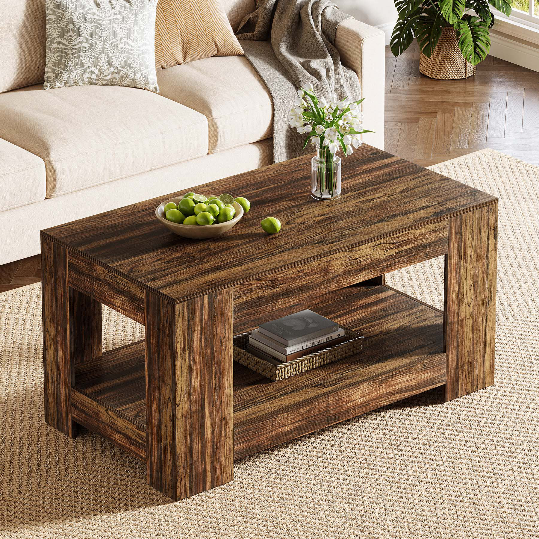 XDYZ 47" Rectangle Wooden Coffee Table With Storage | Wayfair