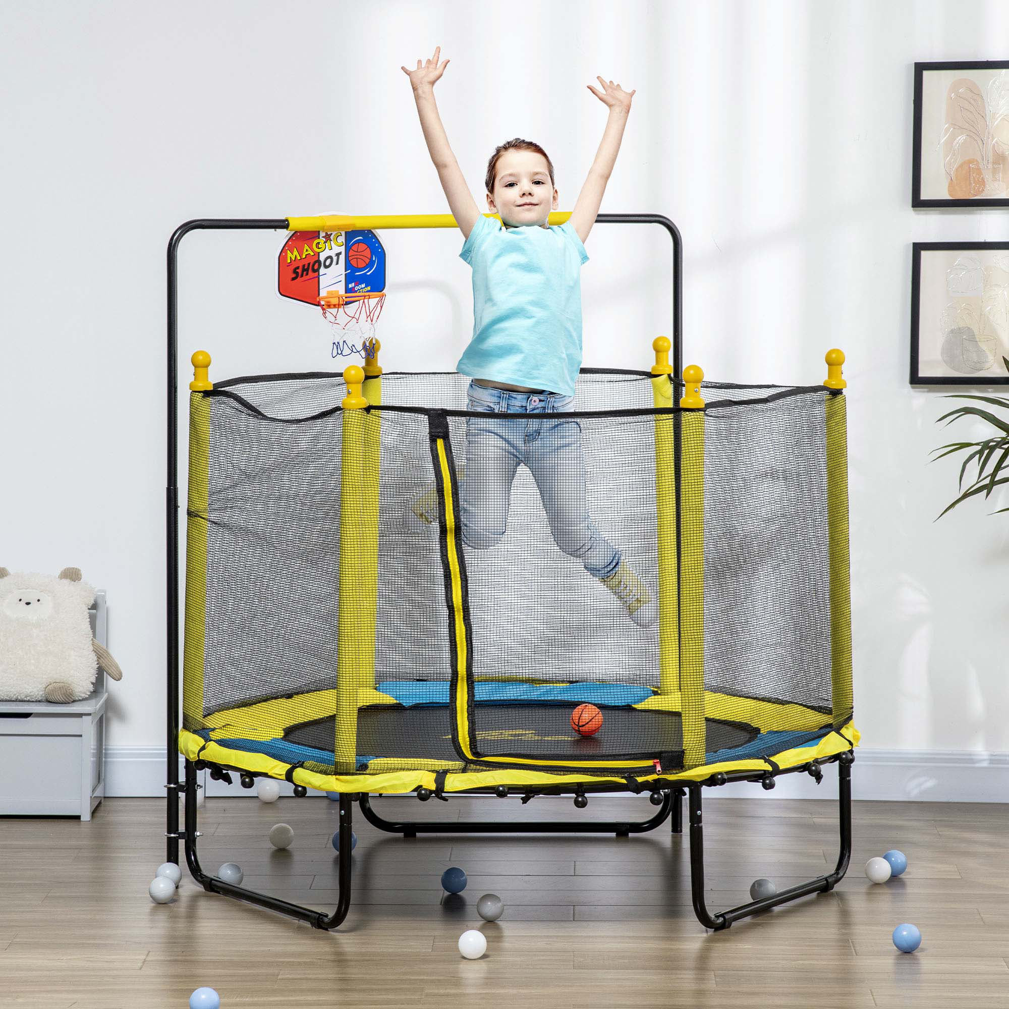 HBI home Versatile Kids Trampoline with Safety Features and Adjustable ...