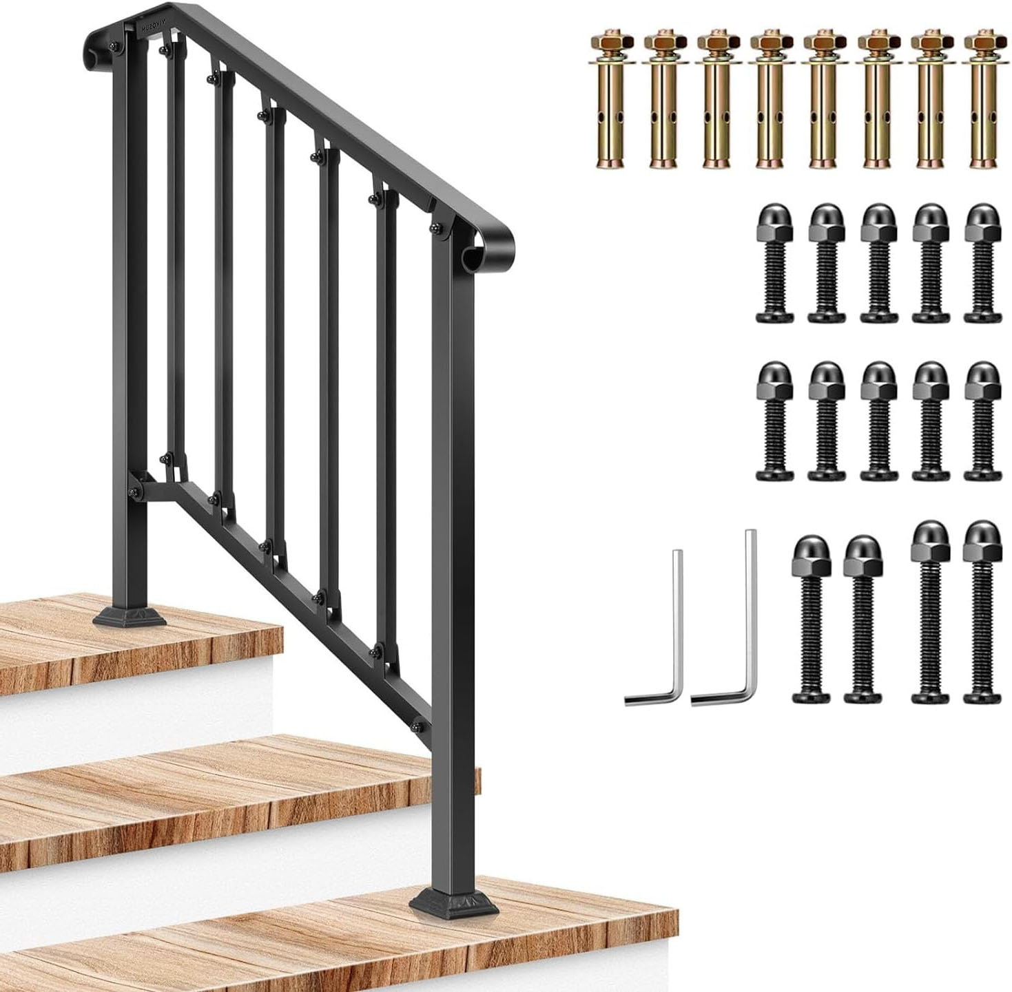CAPBOL Outdoor Handrail, 3 Step Stair Handrail, 40" x 36" Fits 1 to 3 ...