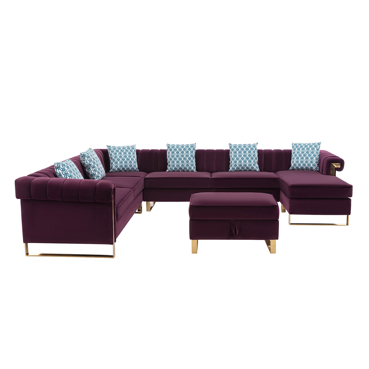 Everly Quinn Velvet Upholstered 8-Seater Sectional Sofa With Reversible ...