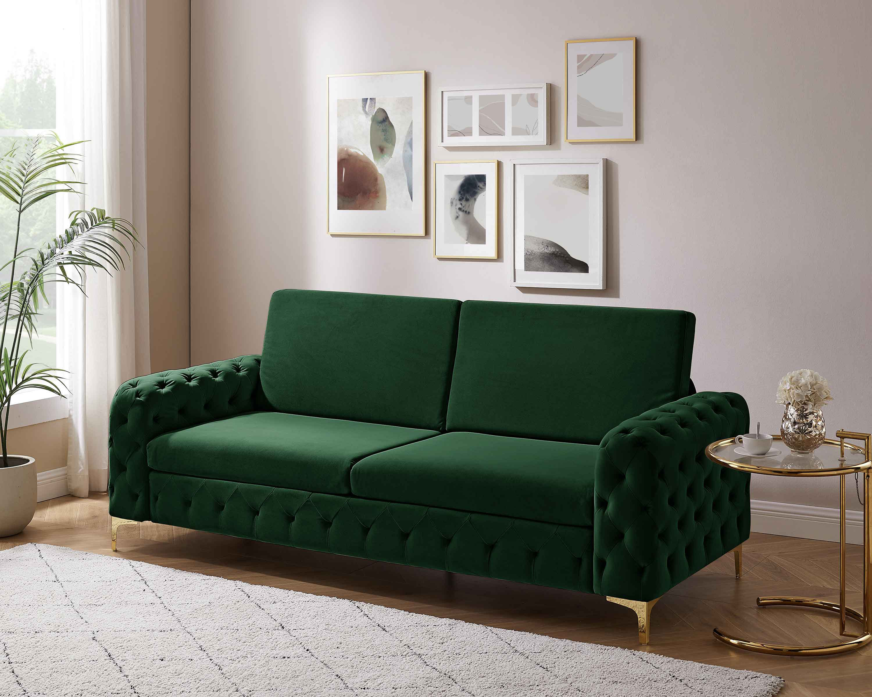 Wrought Studio™ Bushong Minimore Modern Style 87.4'' Velvet Square Arms ...