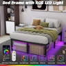 Alwyn Home 14 Inch Platform Bed Frame With Led Lights Charging Station ...