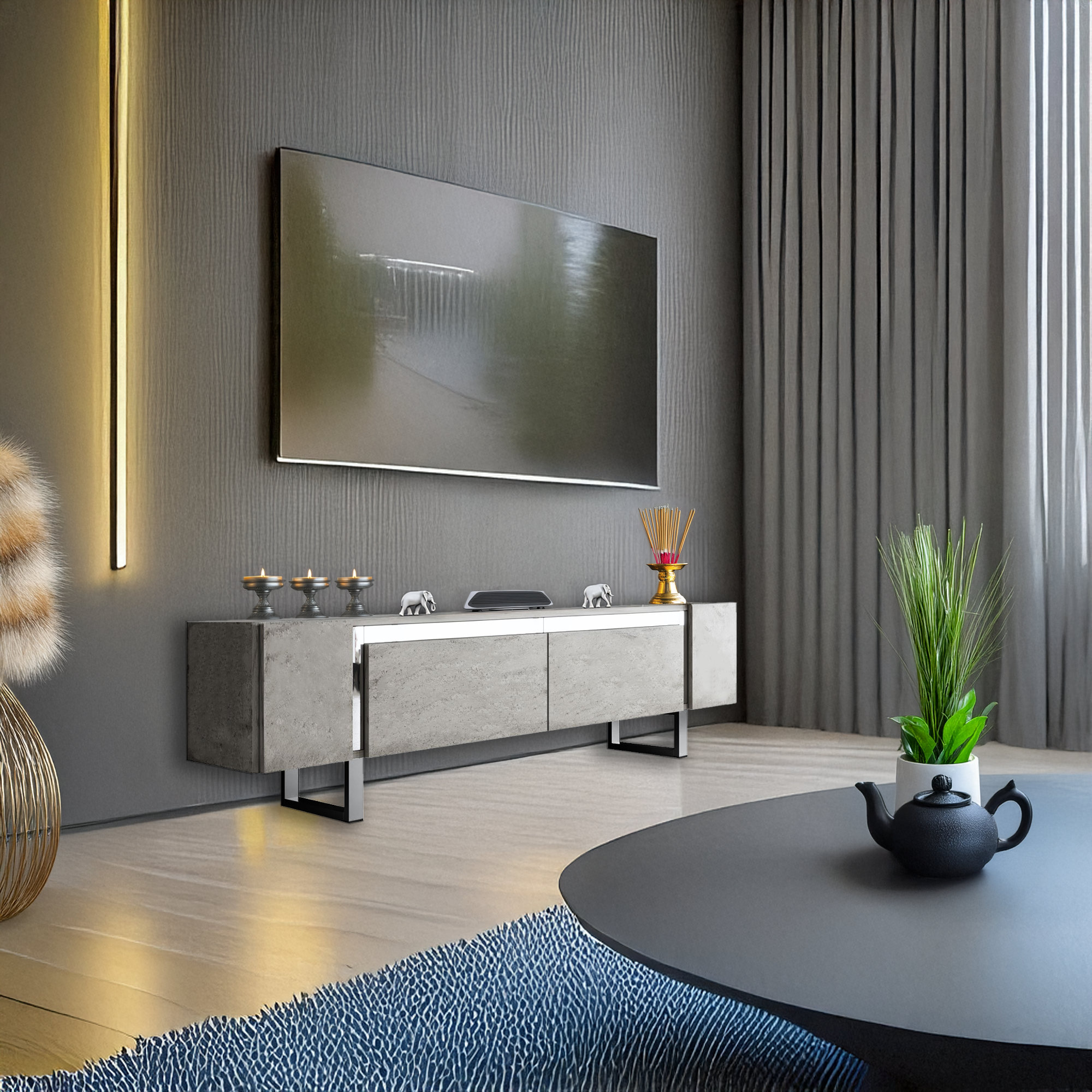 Everly Quinn Metal Sled Base Legs Unique TV Stand For Tvs Up To 78 ...