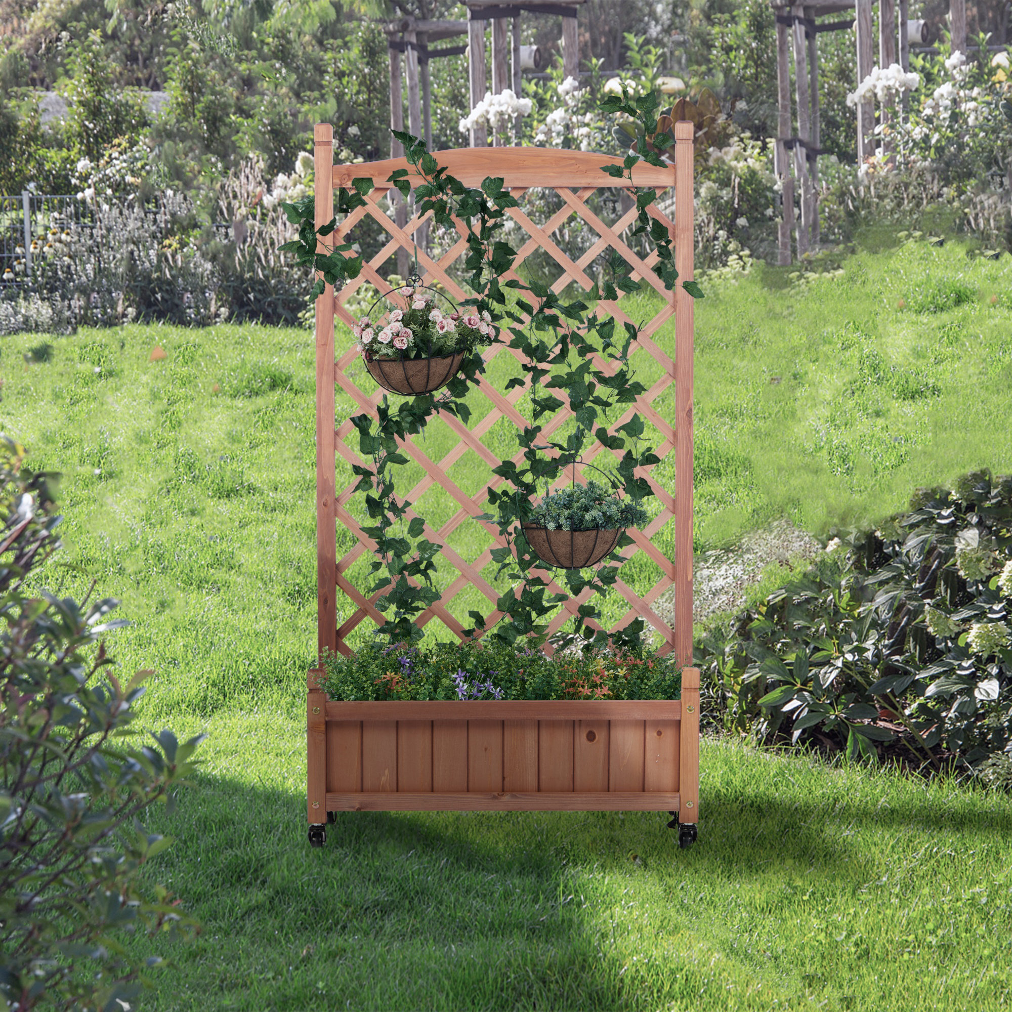 Ophelia & Co. Raised Garden Bed With Trellis 2 Pack, Outdoor Wooden ...