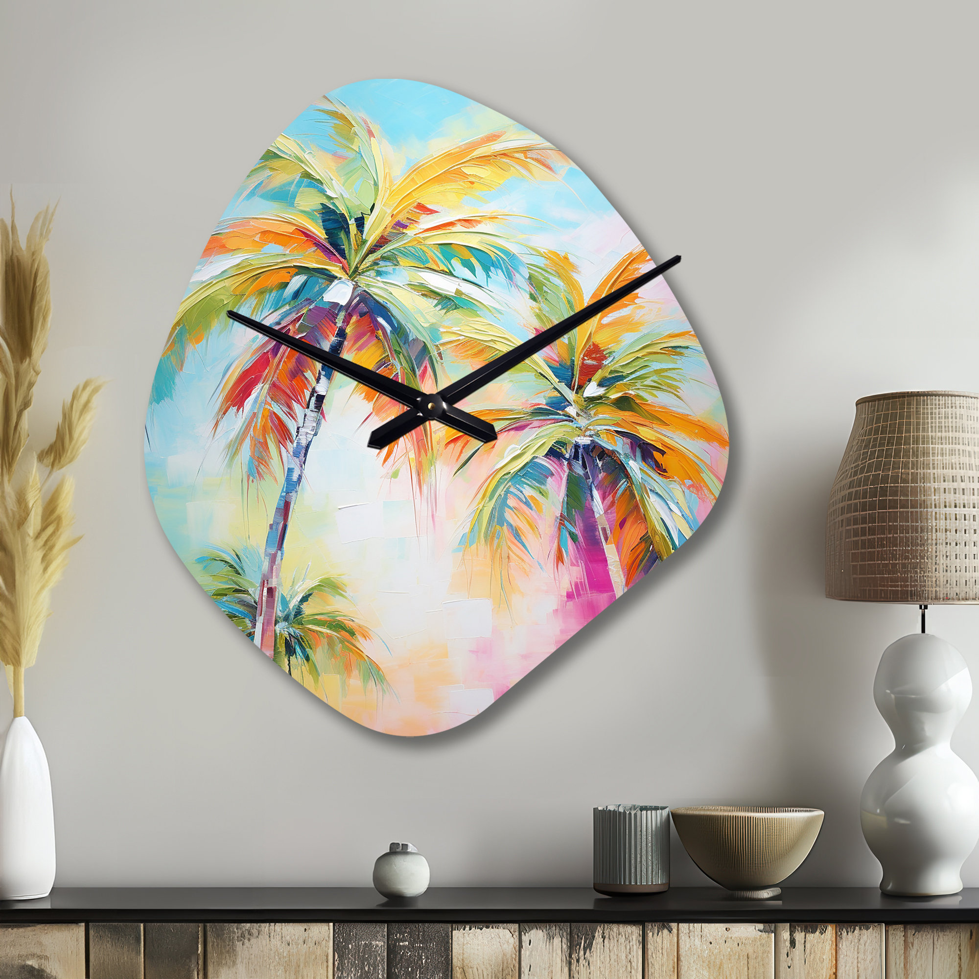 Design Art Popart Palm Trees III - Nebula Shape Multi-Color Wall Clock ...