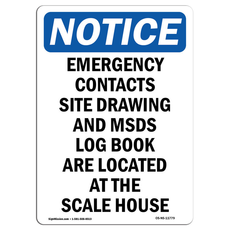 SignMission Emergency Contacts Site Drawing Sign | Wayfair