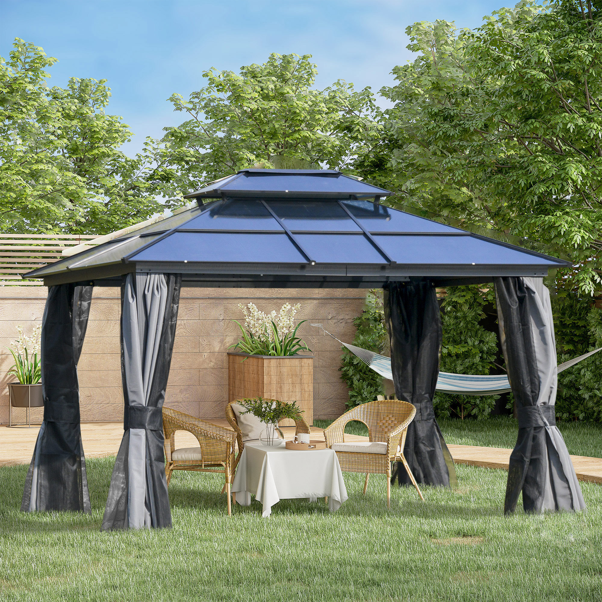 ExpressThrough Hardtop Gazebo Canopy With Polycarbonate Double Roof ...