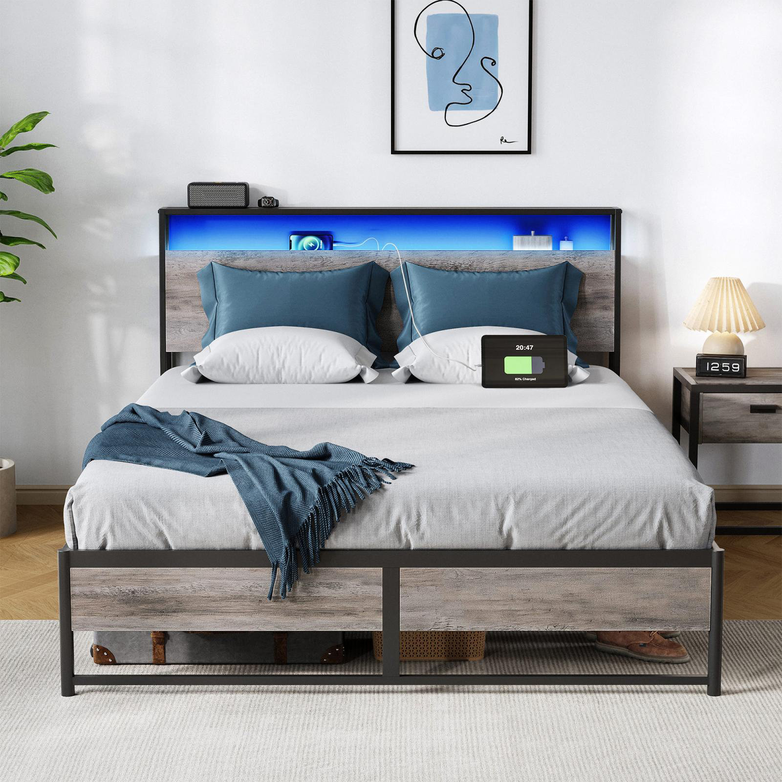 Trent Austin Design® Albion Platform Bed with Storage Headboard, LED ...