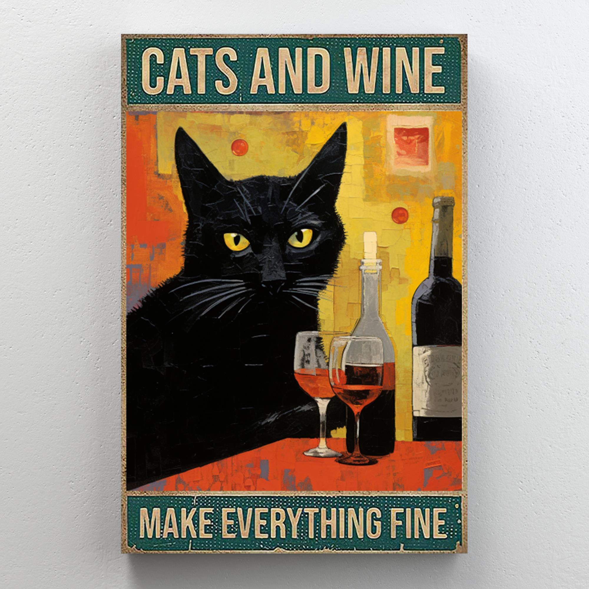 Trinx Kolawole Cats And Wine Make Everything Fine On Canvas Graphic Art ...