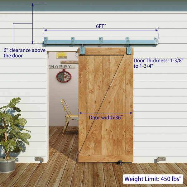 JUBEST Box Rail Exterior Barn Door Hardware Kit, Heavy Duty Sliding ...