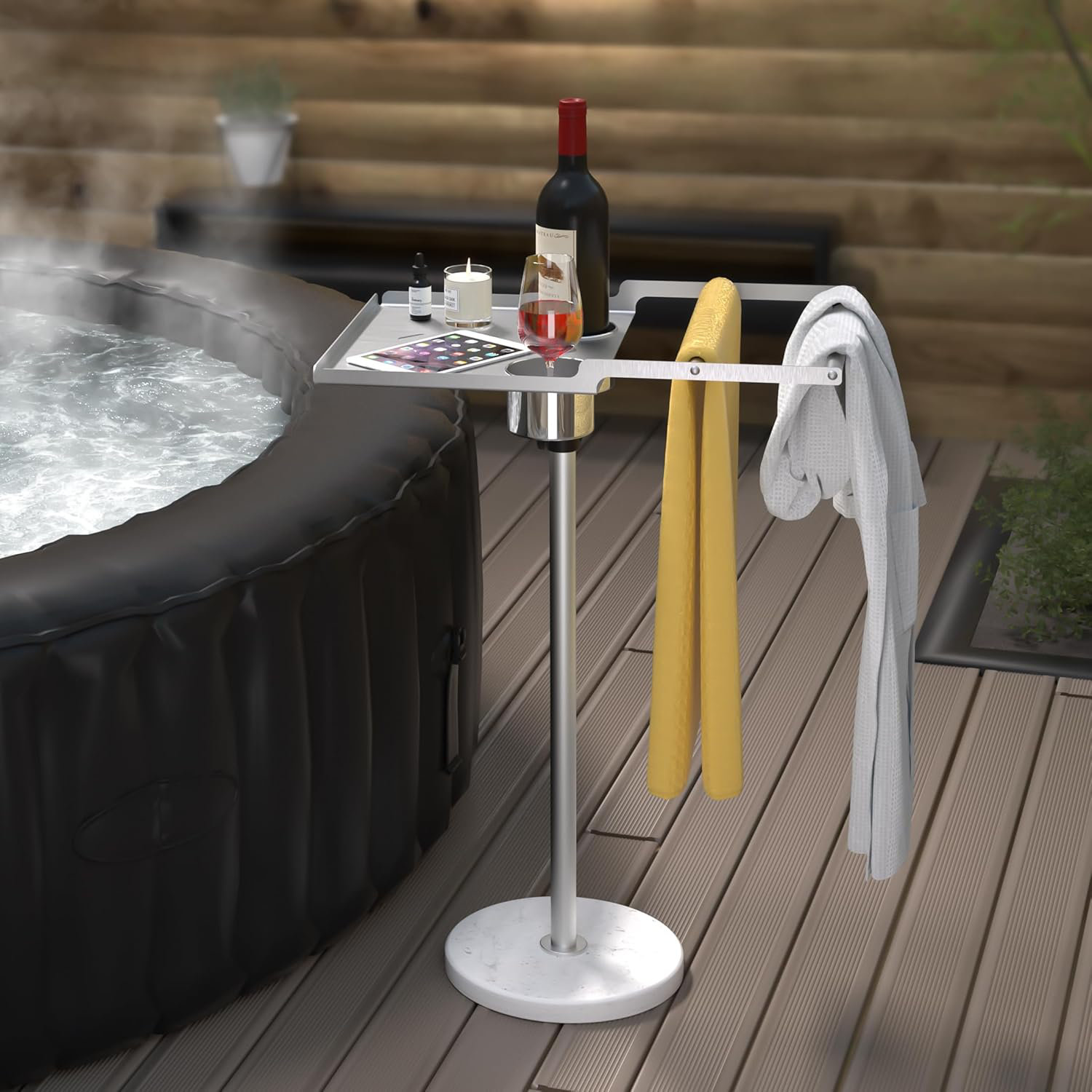 XMVJHOME Outdoor Pool Towel Rack With 360° Swivel Tray, 2 Drink Holders ...
