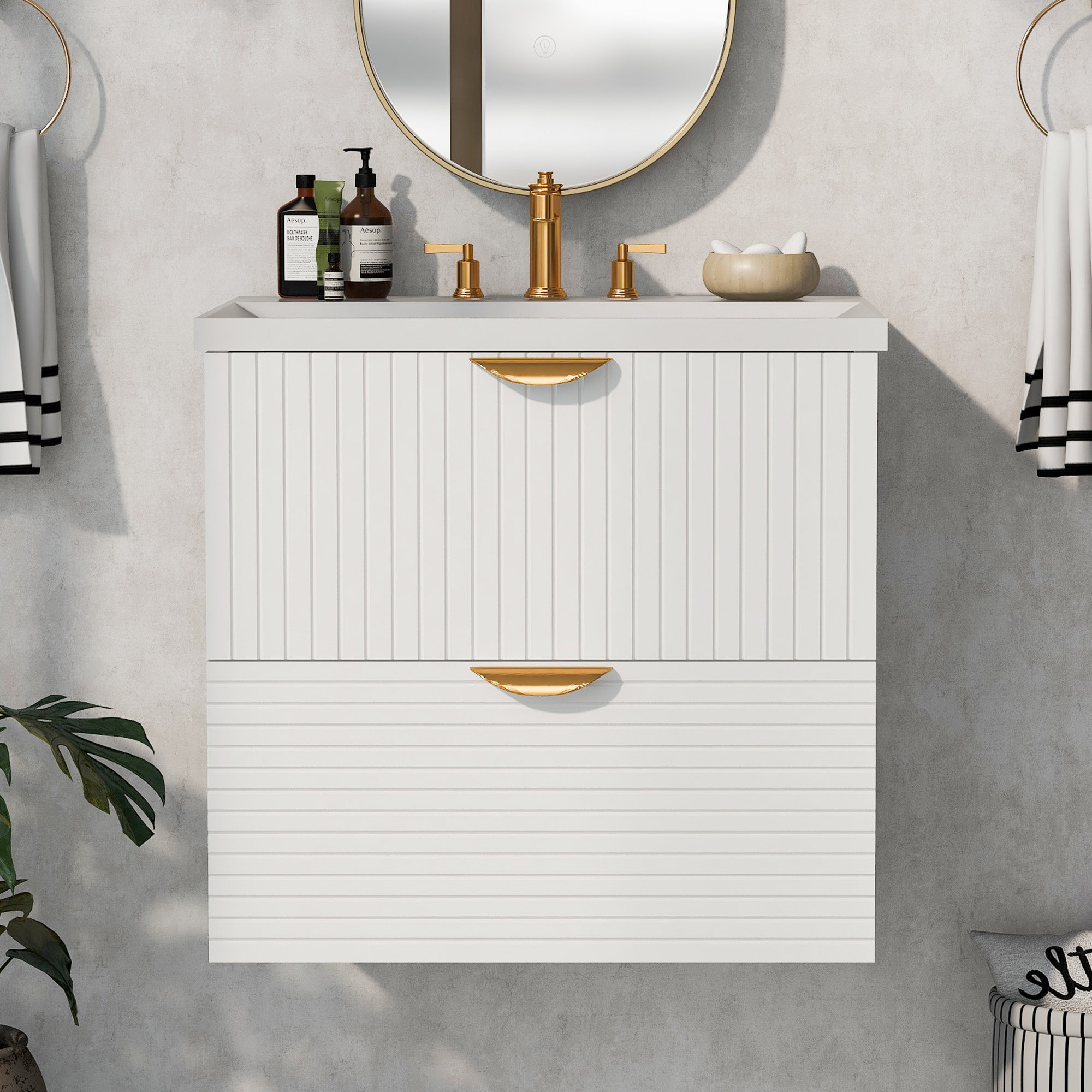 Mercer41 Ensemble de meuble-lavabo mural simple 24 po avec plateau en résine Rithika - Wayfair ...