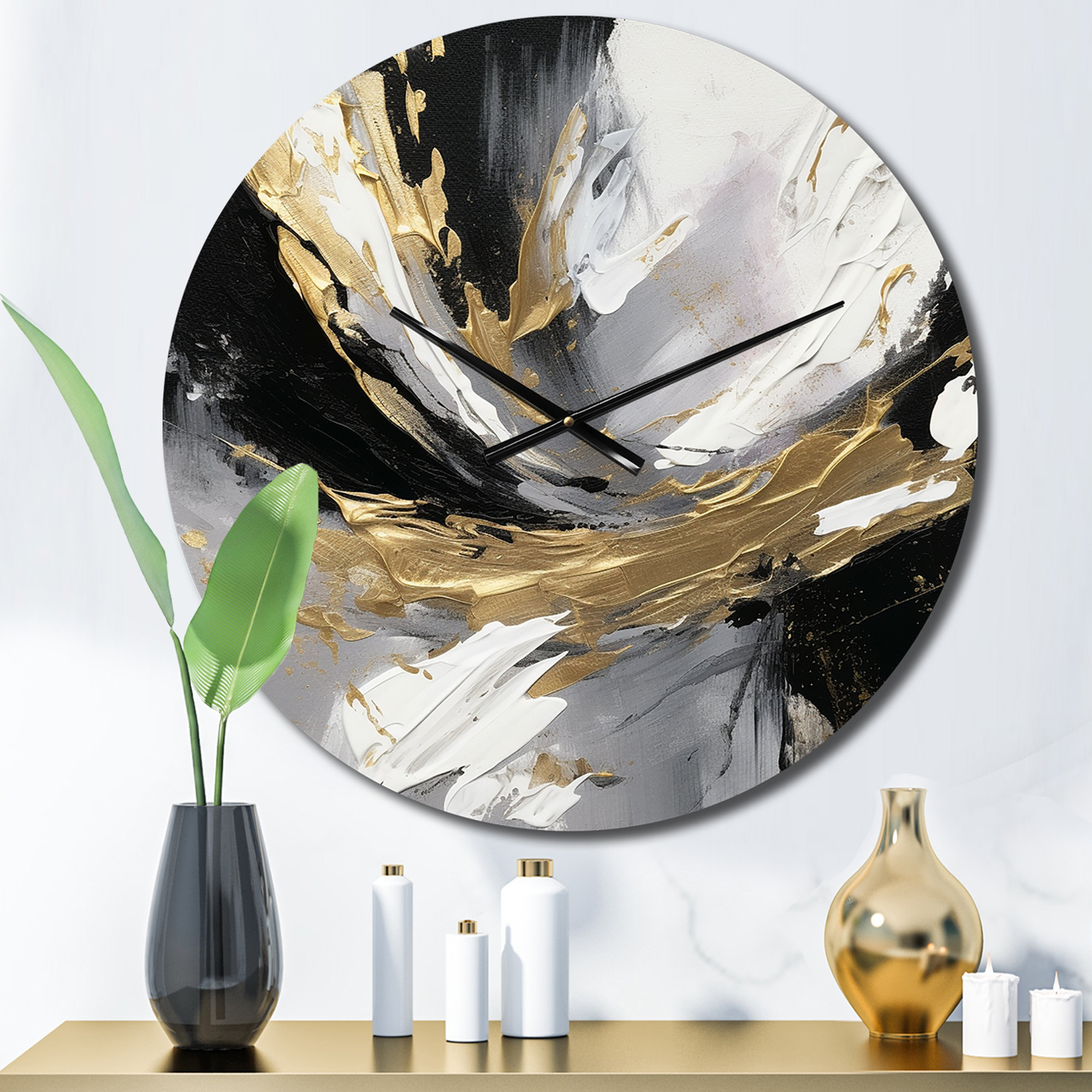 Design Art Golden River Wildness Abstract Gold And Black II Metal Wall ...