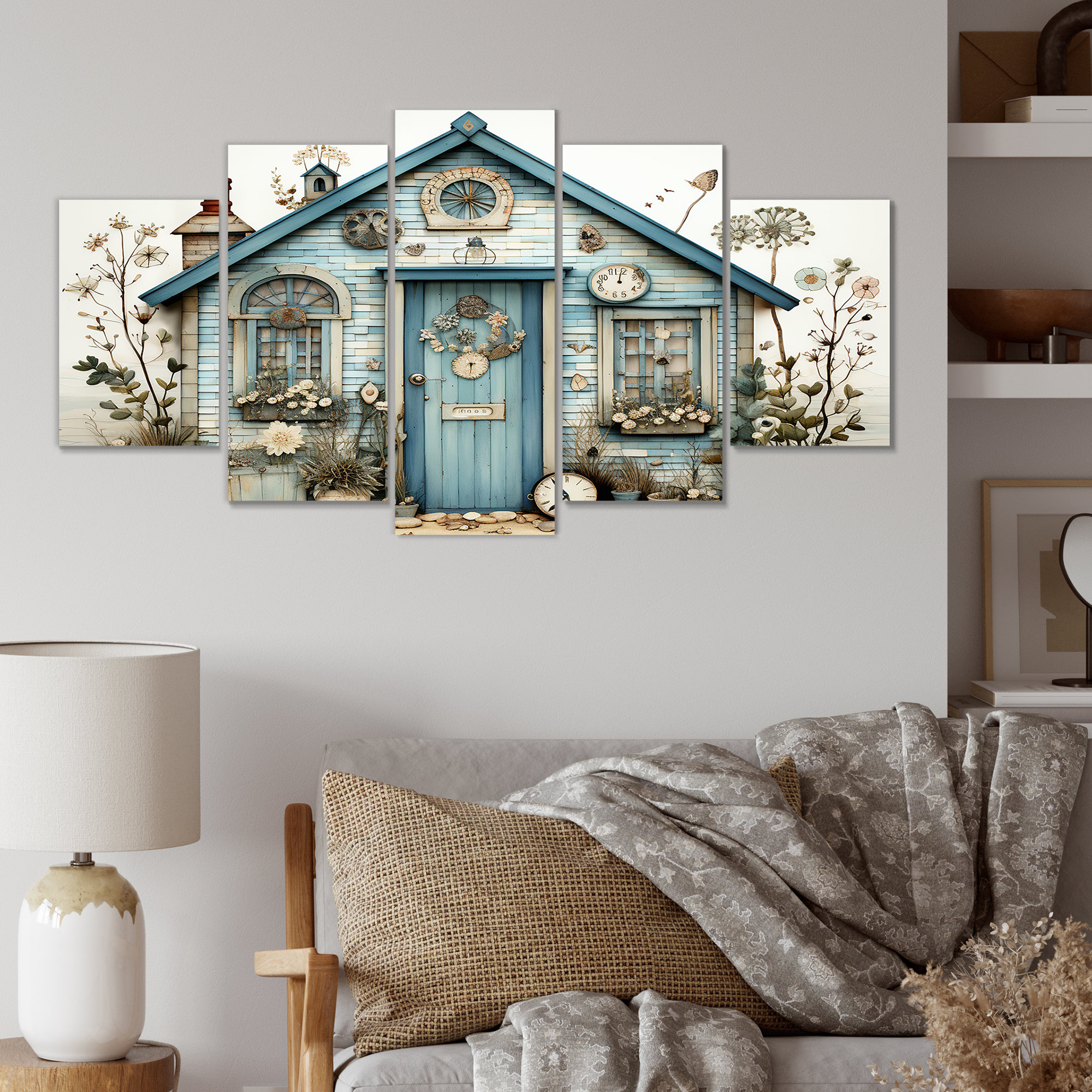 August Grove Blue Beach House Collage Tranquility - Landscape Cottage ...