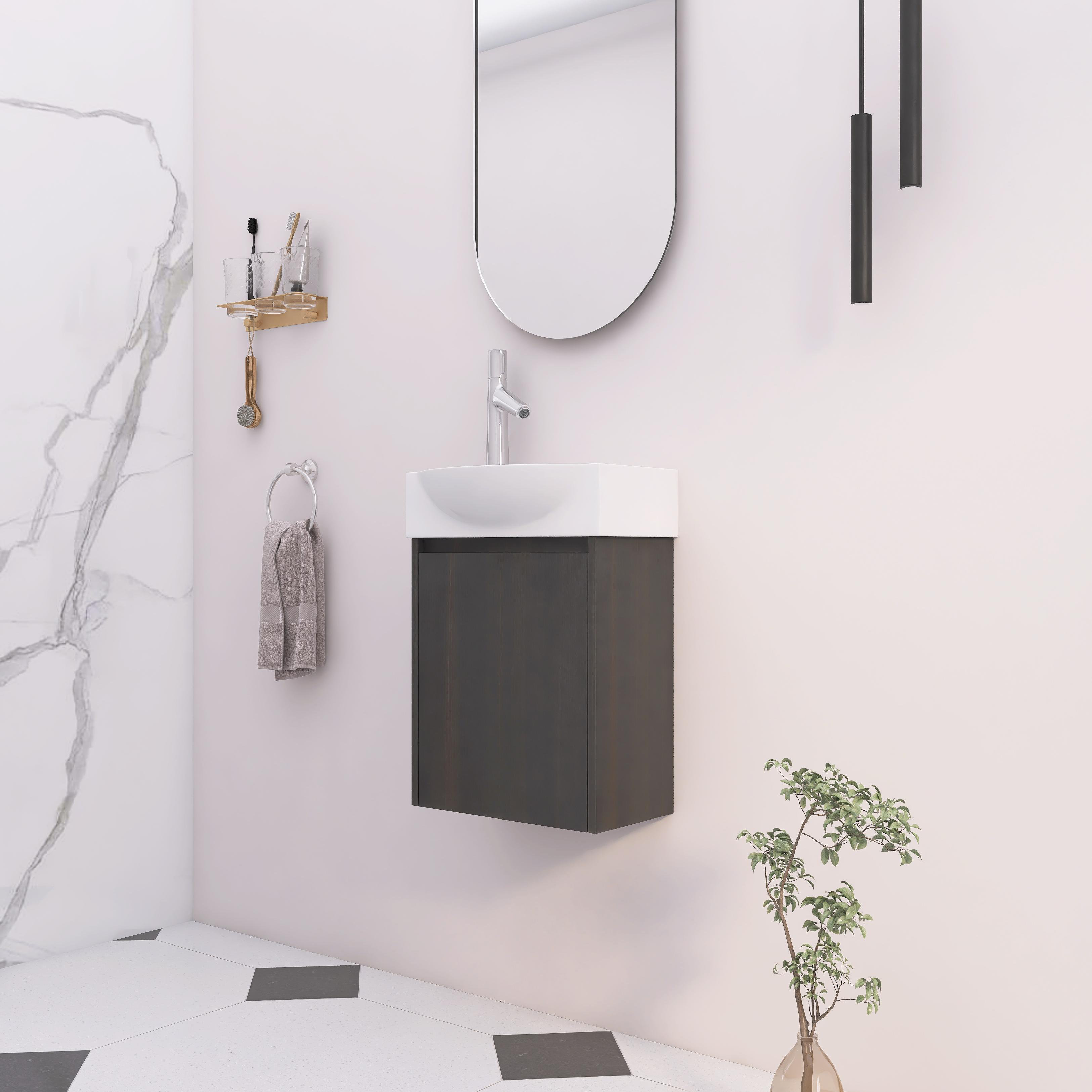 Ebern Designs 16"Small Wall-Mounted Bathroom Vanity with Ceramic Sink ...