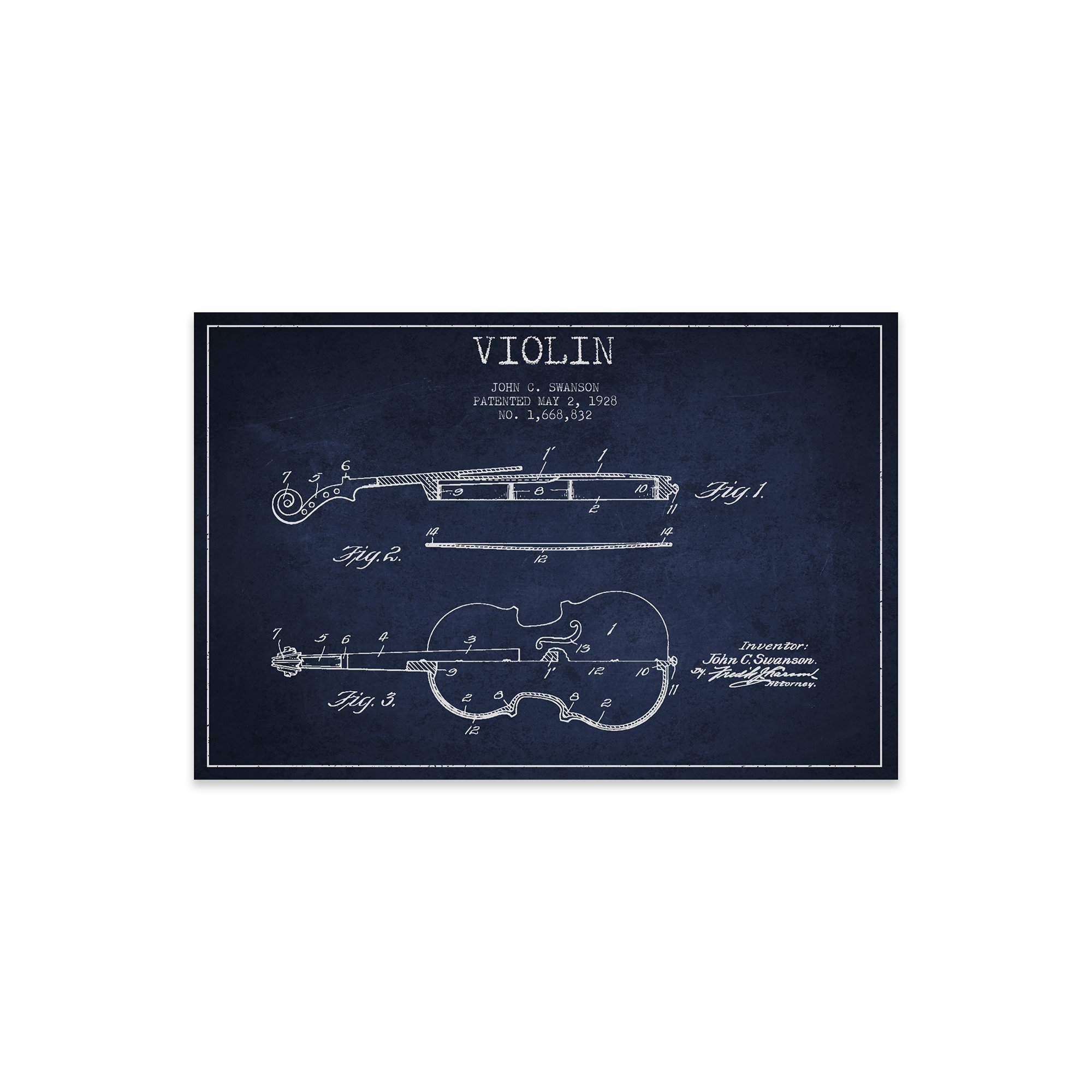 17 Stories Violin Navy Blue Patent Blueprint On Plastic/Acrylic by Aged ...