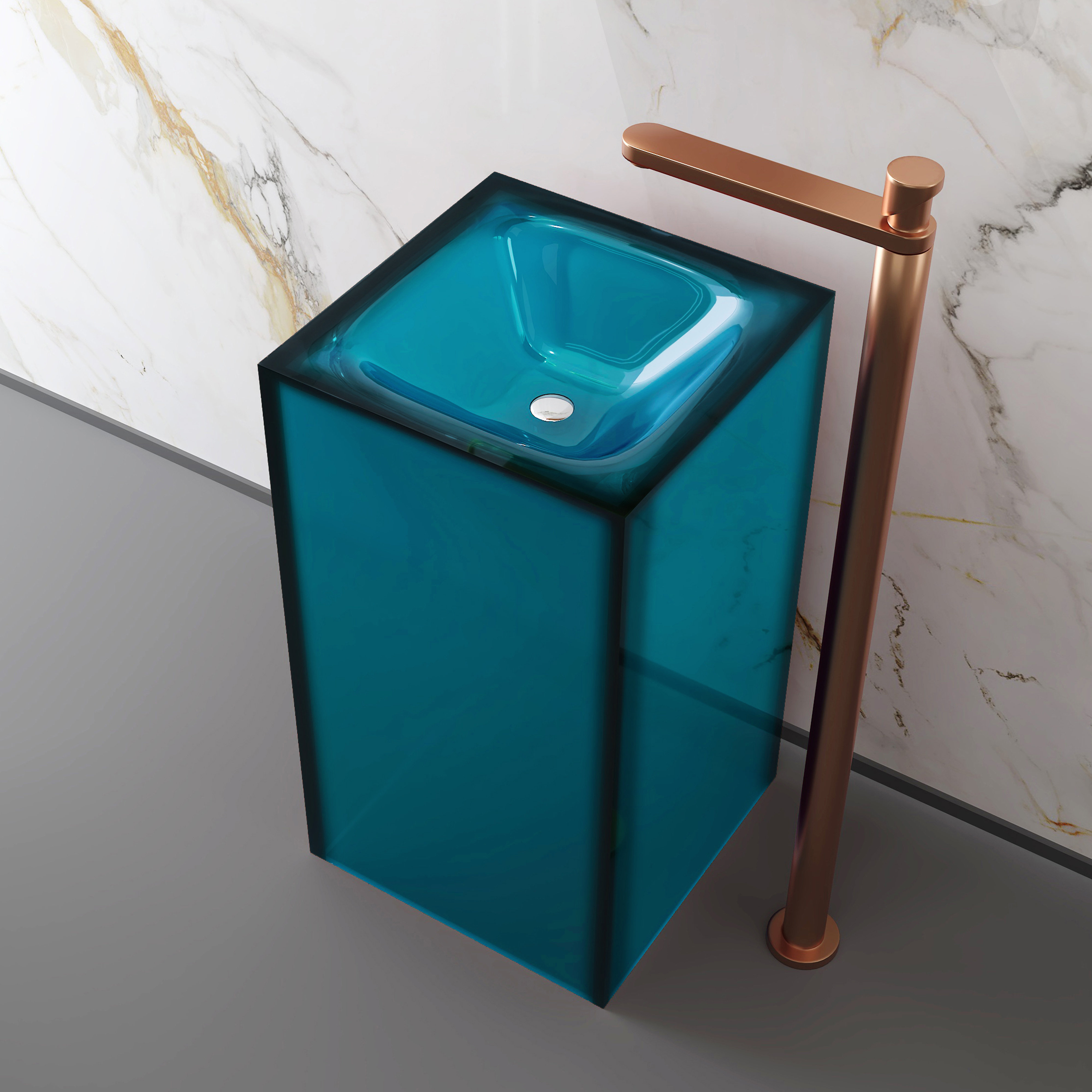 MEDUNJESS 30'' Tall Square Bathroom Pedestal Sink Solid Surface Transparent Pedestal Sink | Wayfair