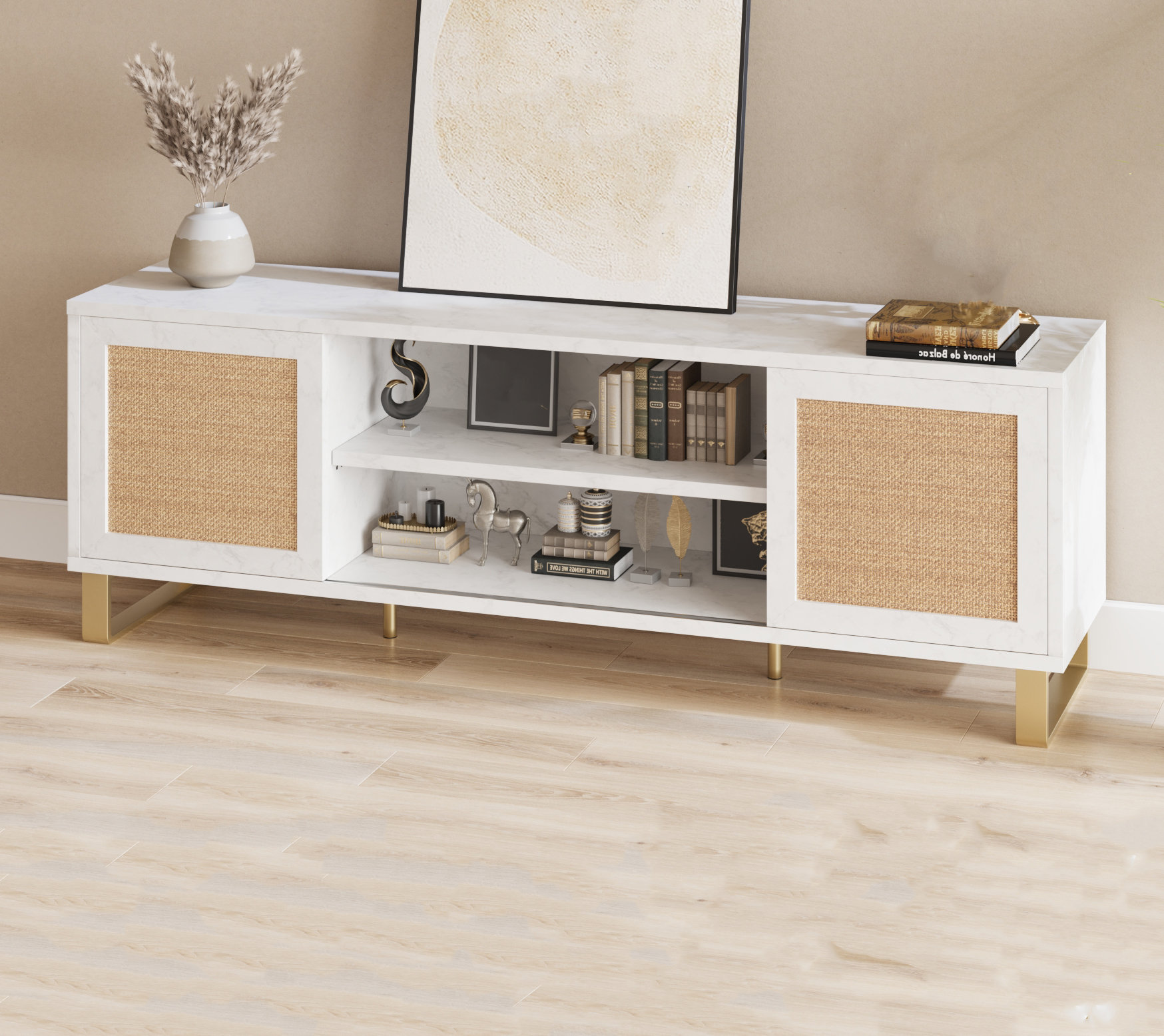 Bay Isle Home™ Rattan Entertainment Center Modern Tv Console Table ...