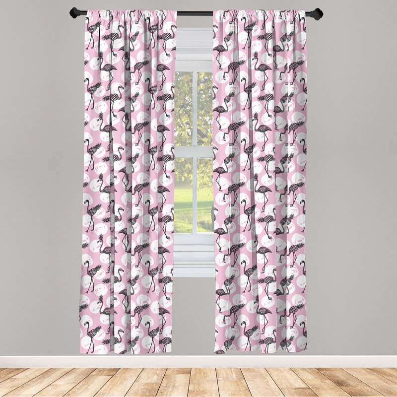 East Urban Home Flamingo 4-Panel Curtains, Modern Exotic Birds, Pale ...