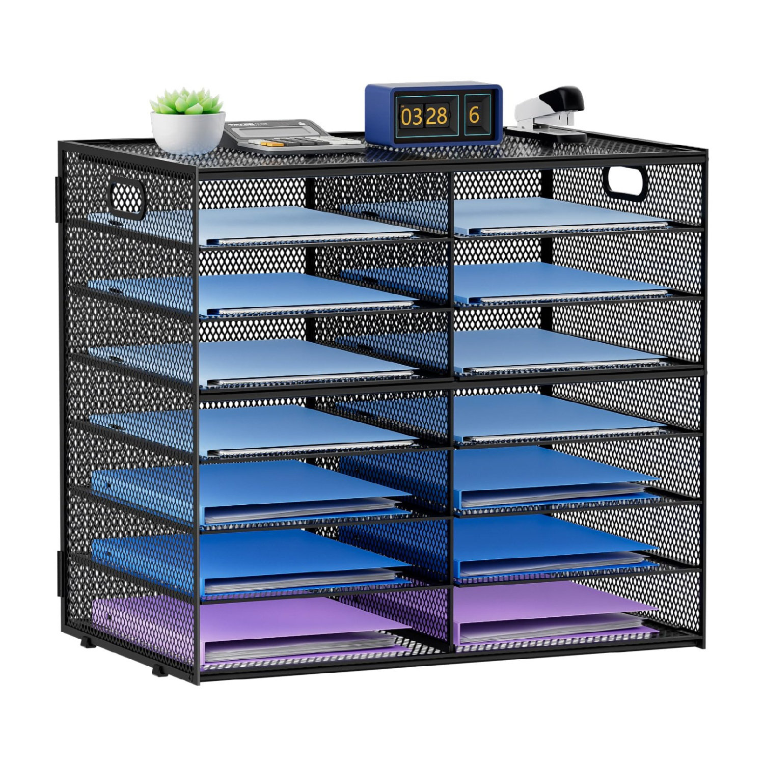 Orblue 14 Compartments Paper Organizer For Desk, Mesh Literature ...