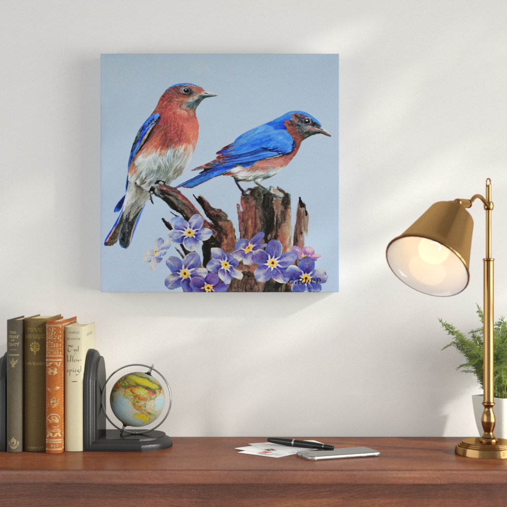 Charlton Home 'Eastern Bluebird Duo' Acrylic Painting Print on Wrapped ...