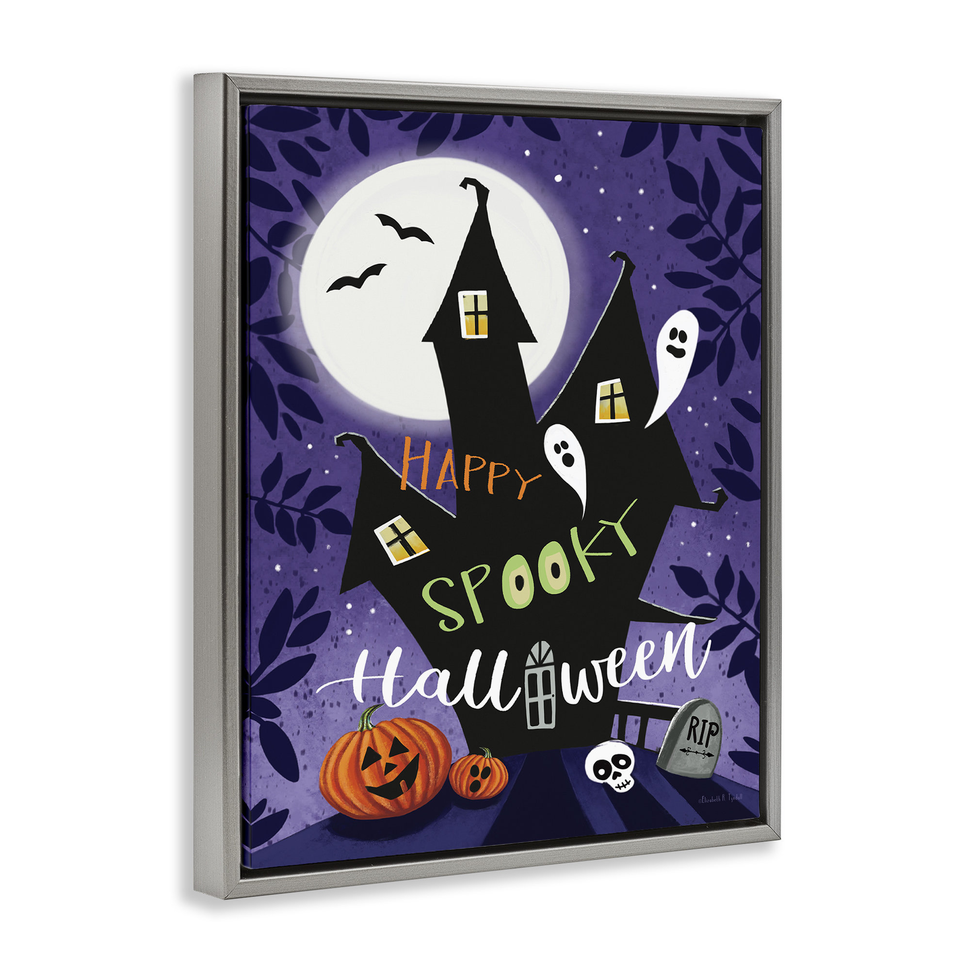 The Holiday Aisle® Spooky Halloween House Framed Floater Canvas Wall ...