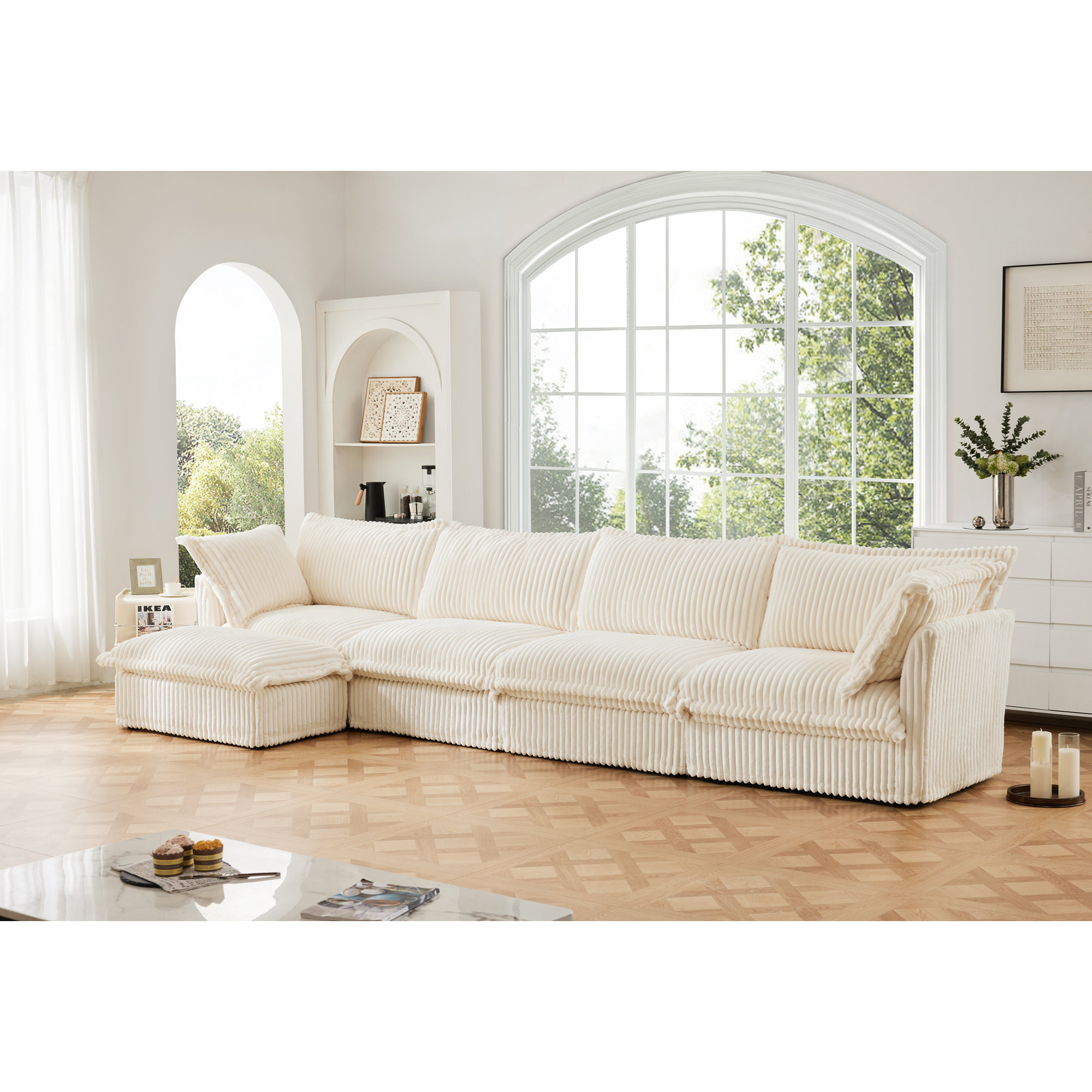 Dakota Fields Slipcovered L Shape Sectional Long Sofa Couch, 4 Seater ...