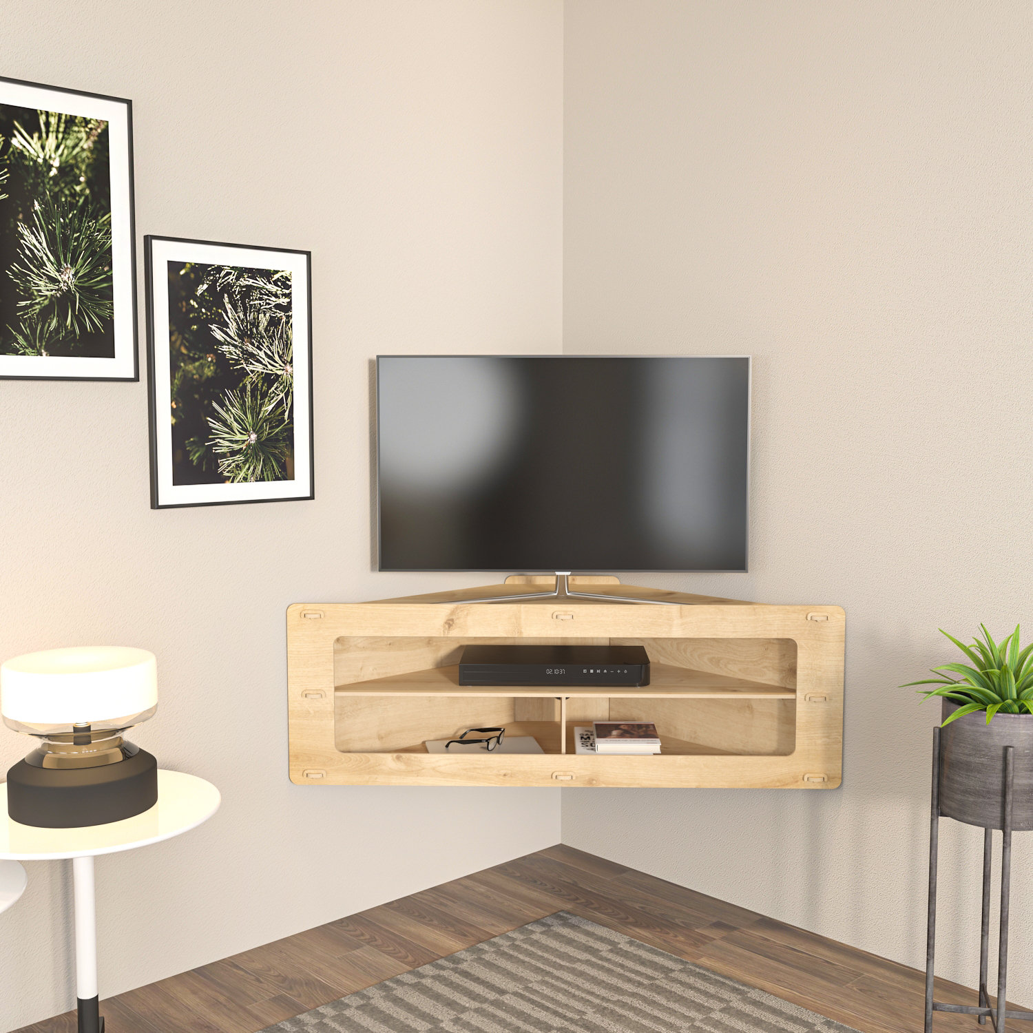 Wade Logan Bethinn Solid Wood Floating and Corner TV Stand for TVs up ...