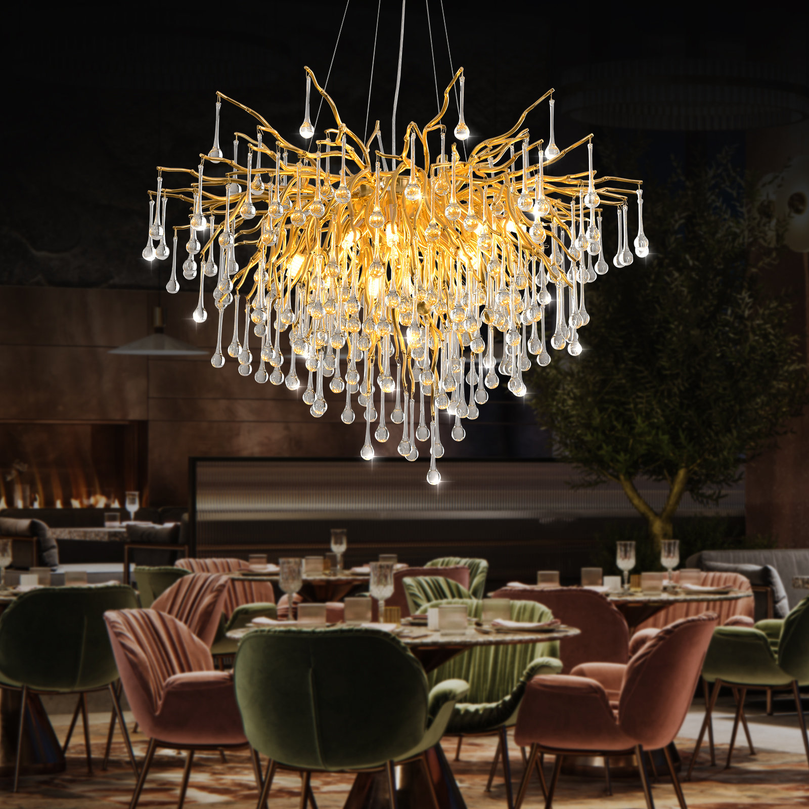 Akari Lanterns Akari Tree Branch Teardrop Chandelier Lighting, D32 ...