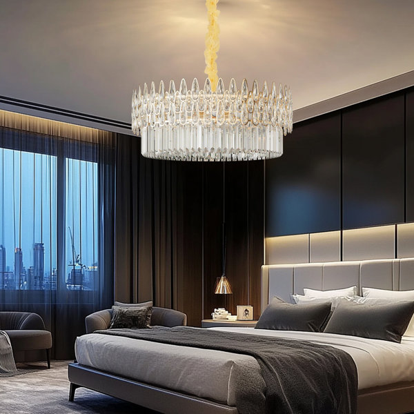 Everly Quinn Round Transparent Crystal Accents Kitchen Chandeliers ...