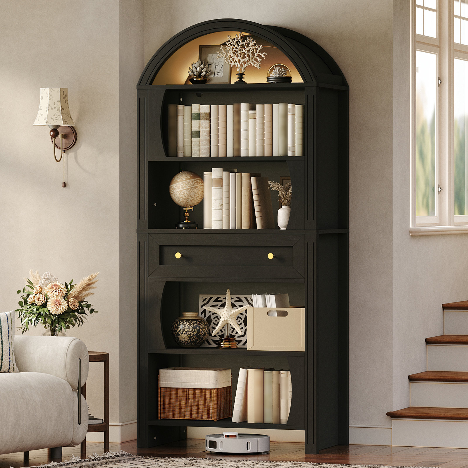 Wrought Studio 70.3" Tall Arched Bookshelf, 6-tier Book Shelf With Led ...