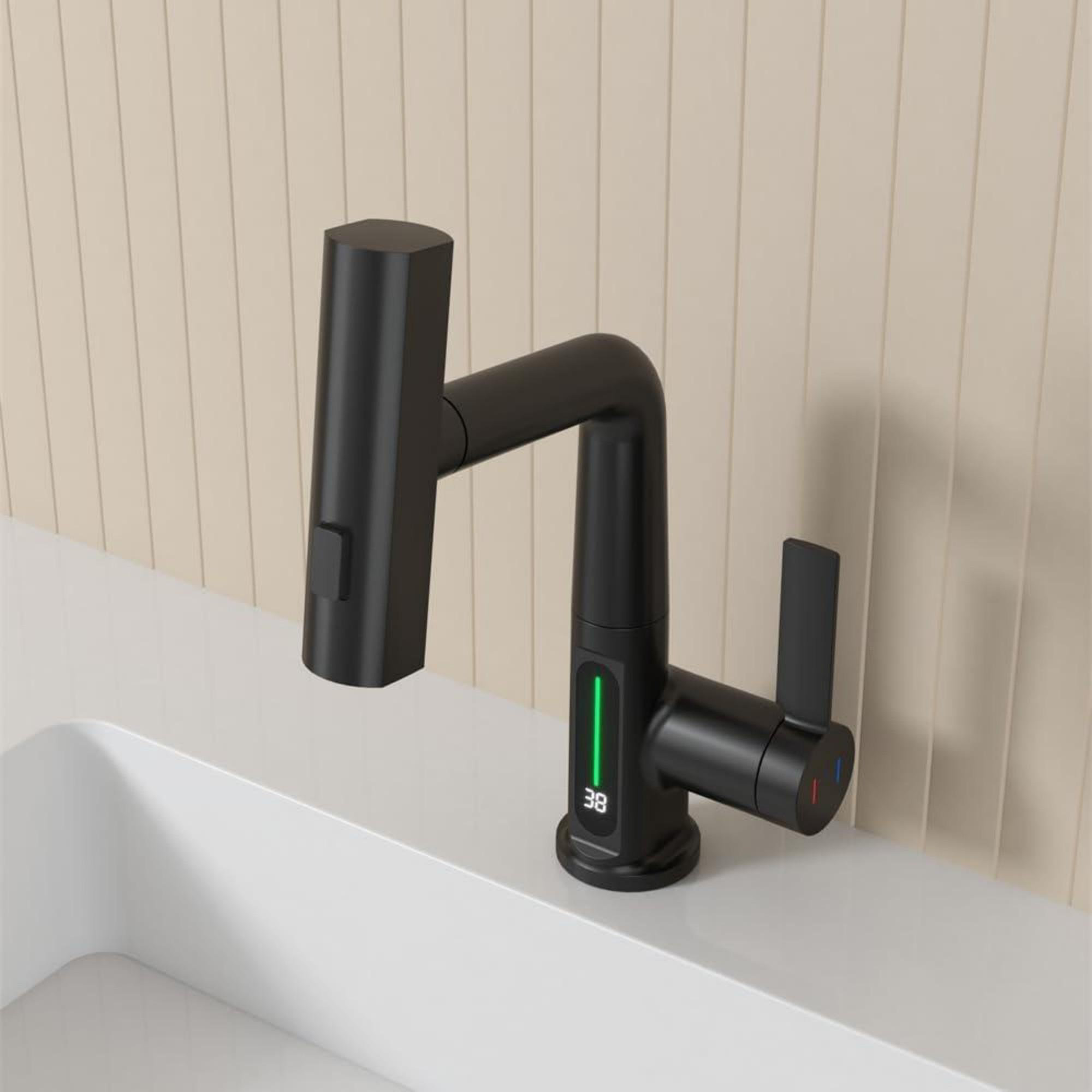 mobai Pull-out lift LED temperature digital display bathroom basin ...