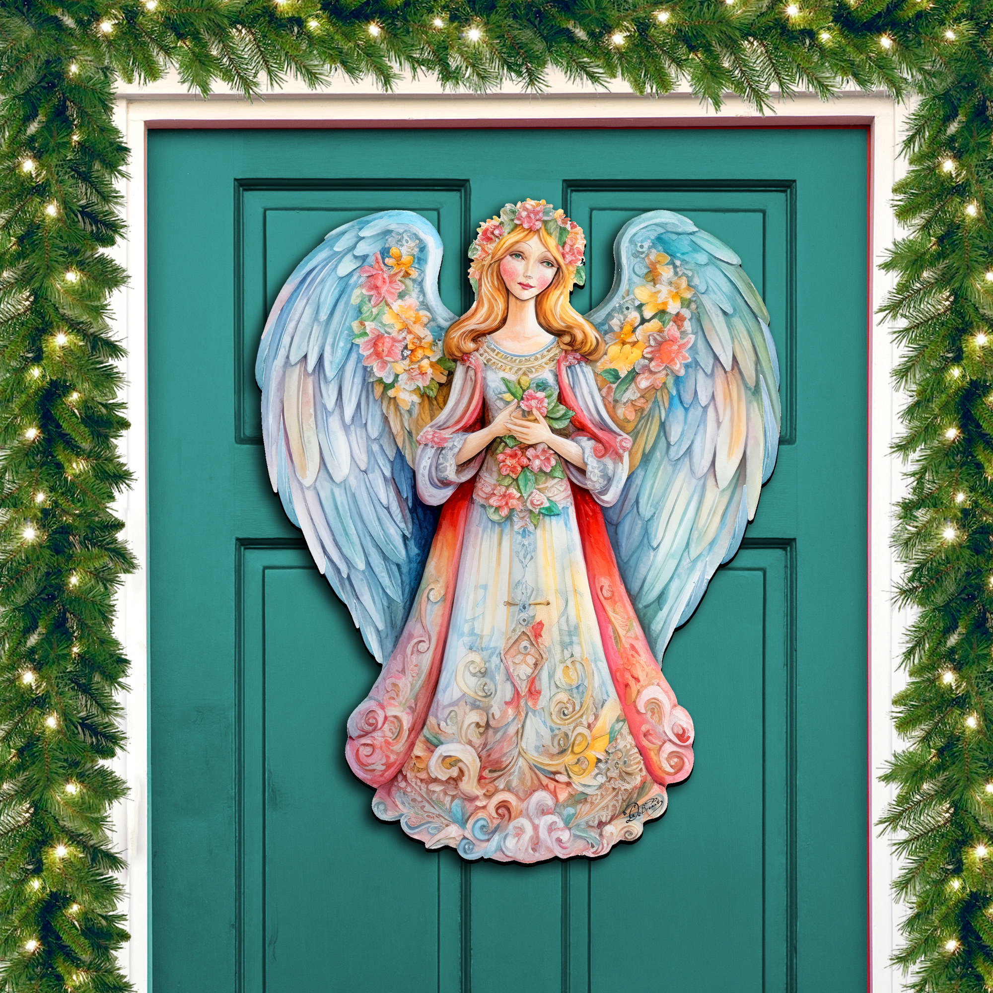 The Holiday Aisle® Stouffville Floral Angel Christmas Wooden Wall Décor ...
