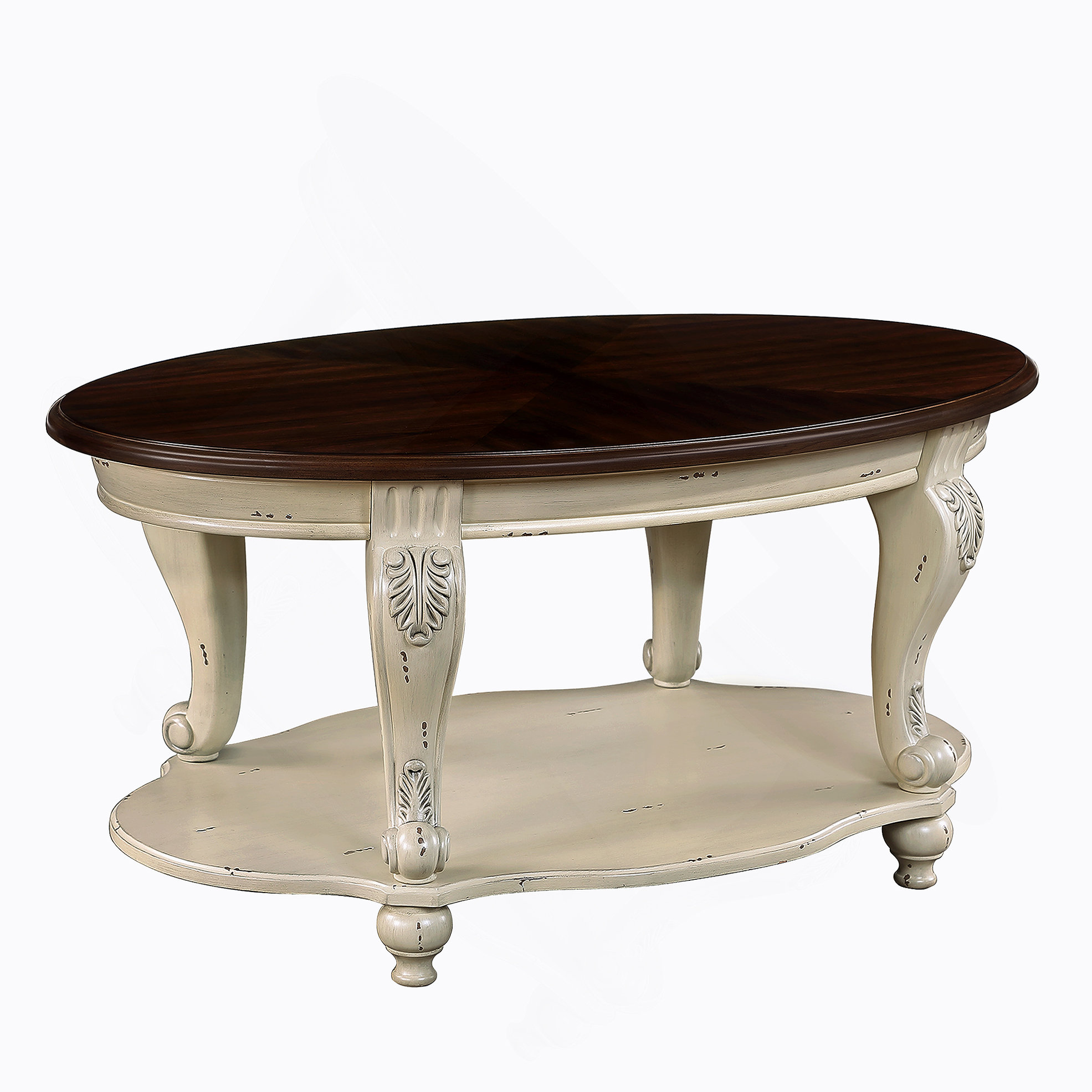 George Oliver 42'' oval wood coffee table for Living Room, 2-Tier Solid ...