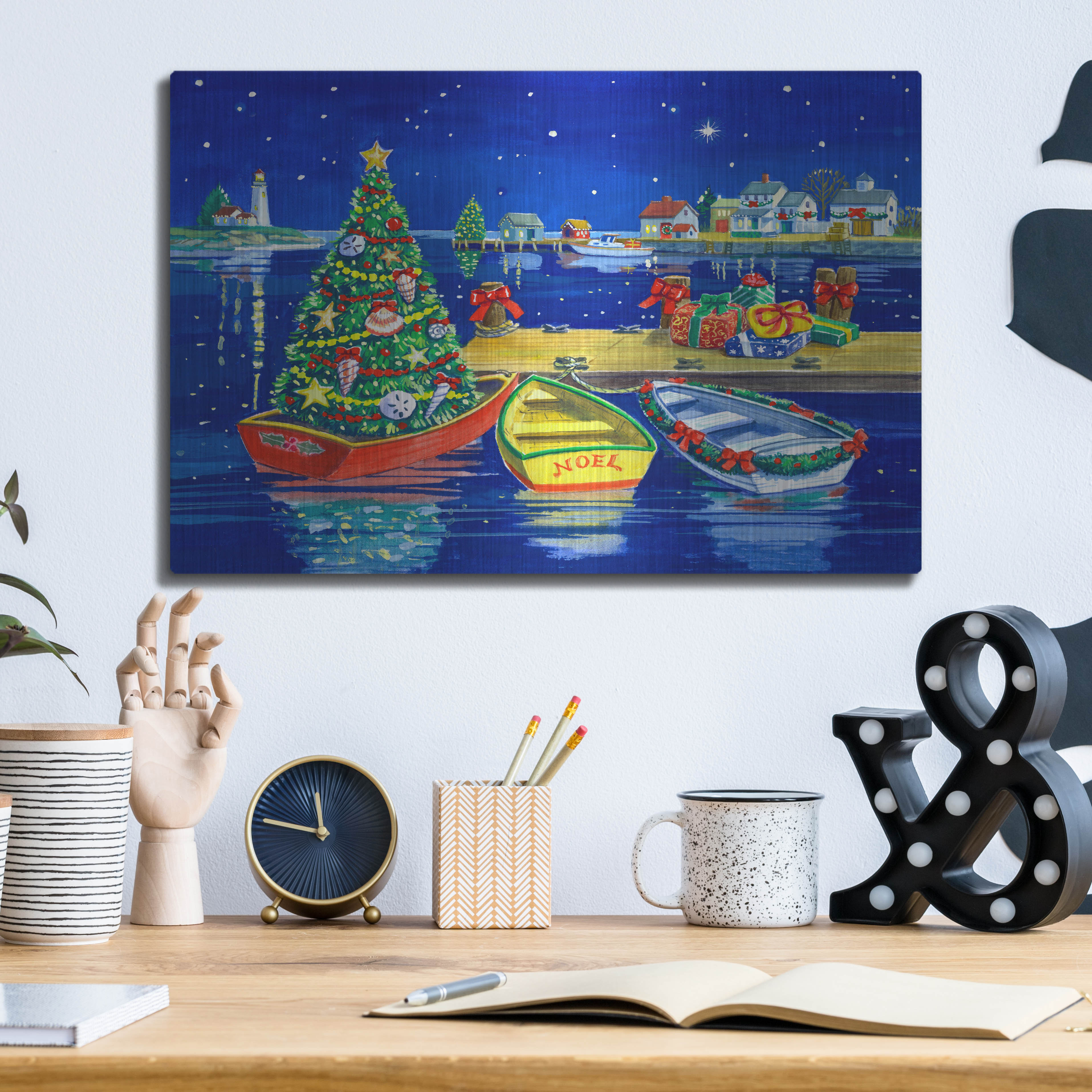 Latitude Run® 'Christmas Dock' by Geraldine Aikman Metal Wall Art | Wayfair
