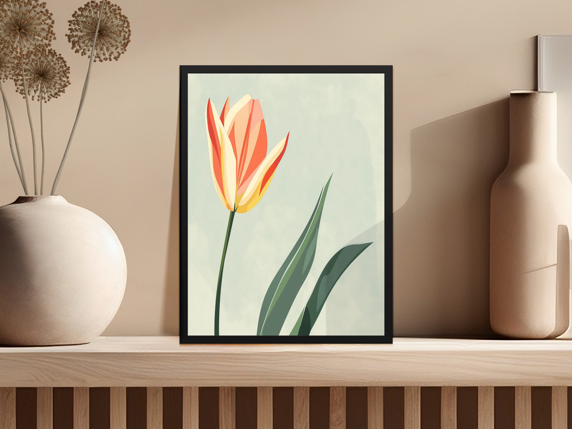Brayden Studio Illustrated Tulip Flower Design Elegant Wall Art Framed ...