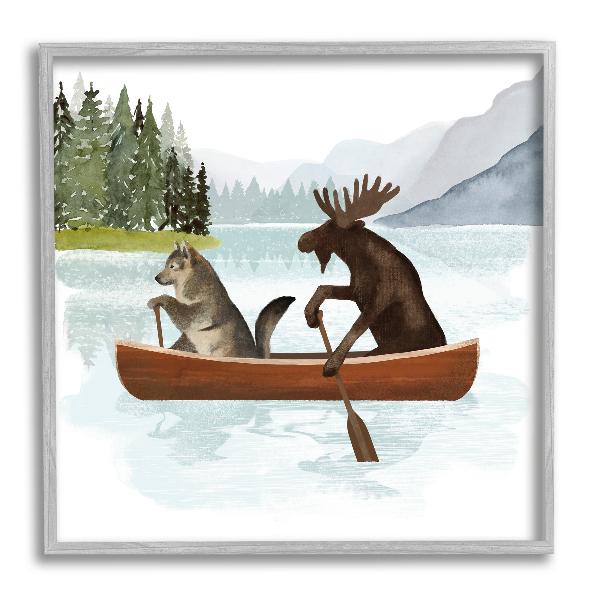 Stupell Industries Animals On Canoe On Wood by Victoria Barnes Graphic ...