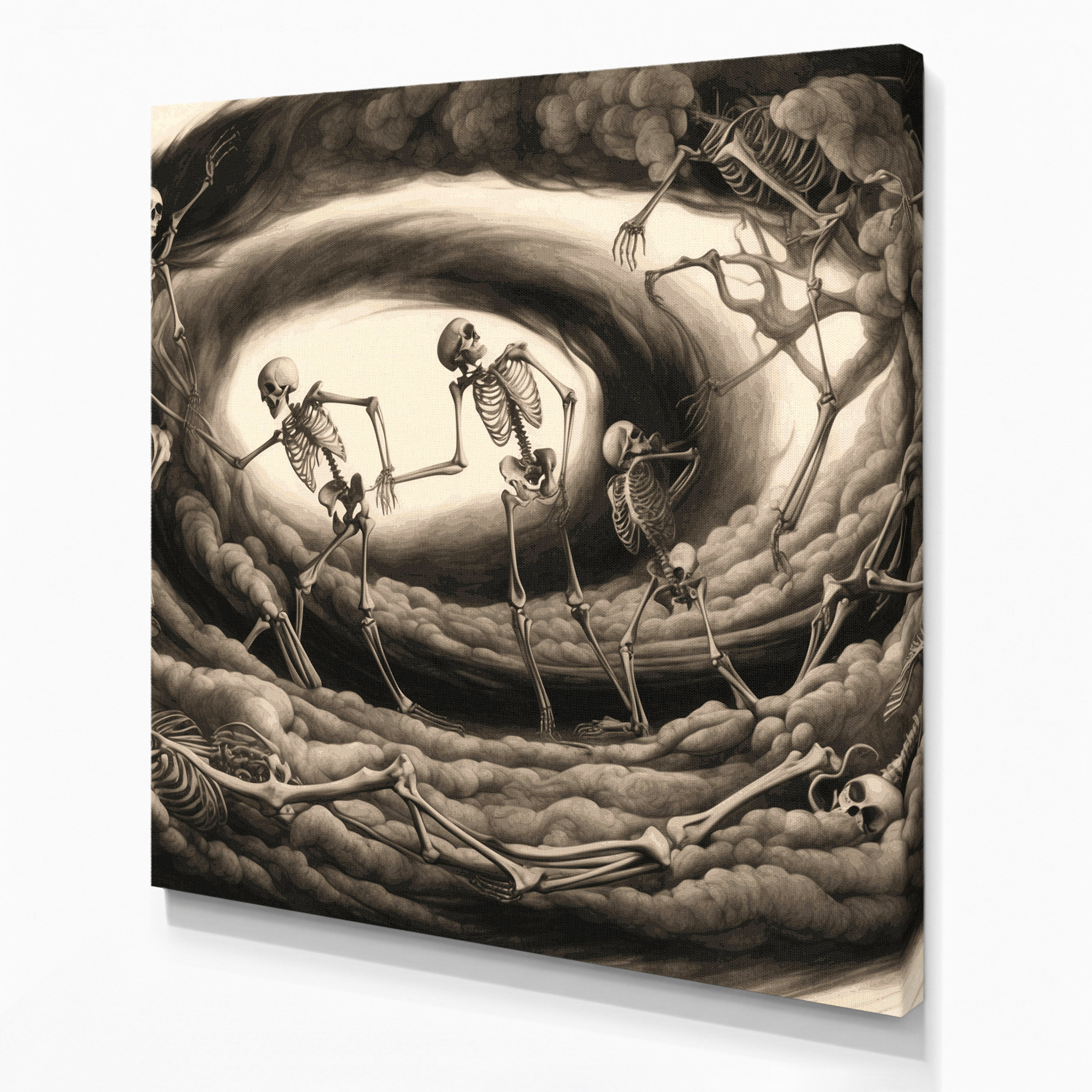 Latitude Run® Halloween Skeletons and skulls Black Canvas Wall Art ...