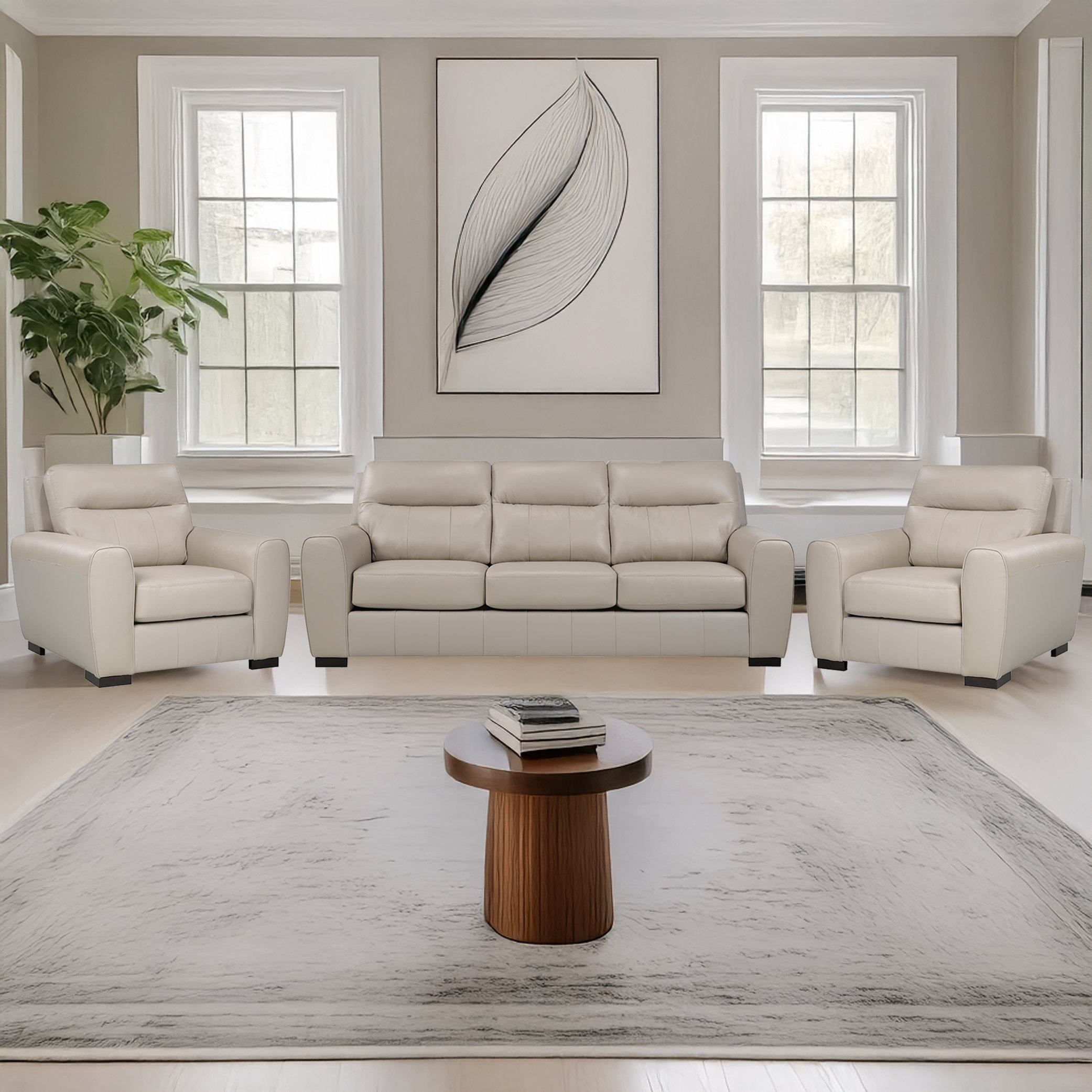Red Barrel Studio® Barton Leather Sofa & Two Chair Set, Taupe | Wayfair