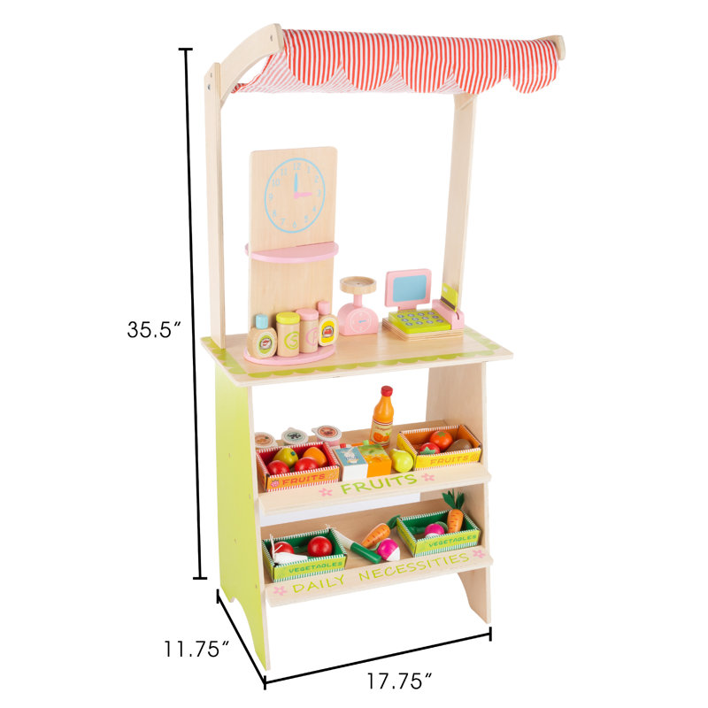 Hey! Play! Kids Fresh Market Selling Stand Wooden Grocery Store Playset ...